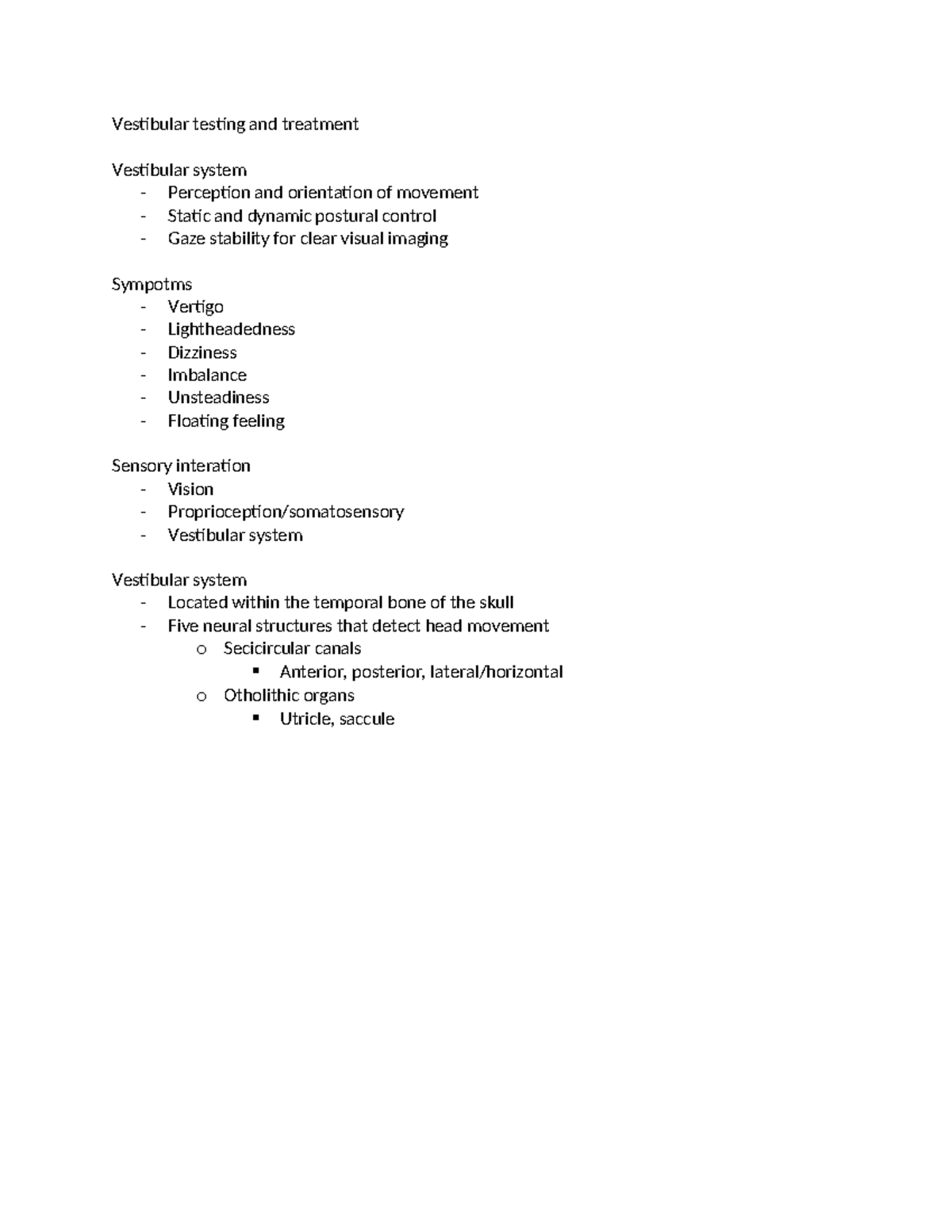 Vestibular system 2:28 - Vestibular testing and treatment Vestibular ...