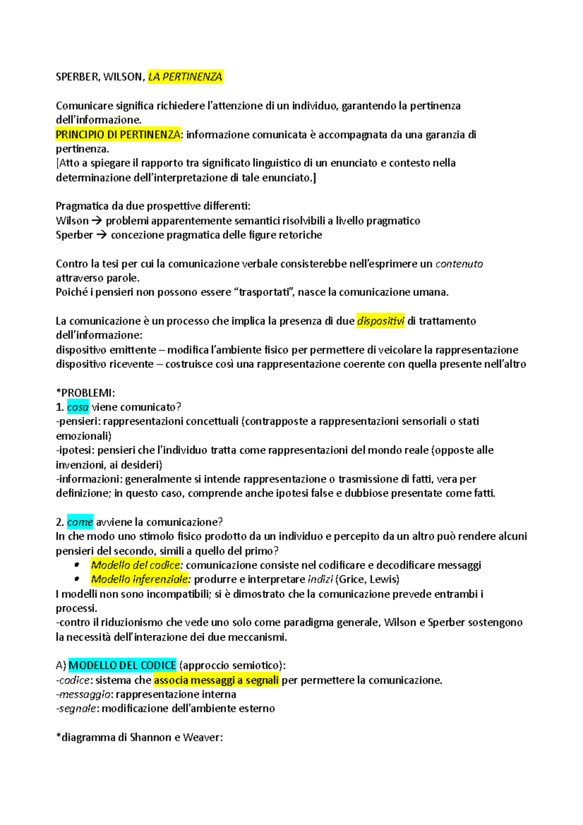 Sperber& Wilson - SPERBER, WILSON, LA PERTINENZA Comunicare significa ...