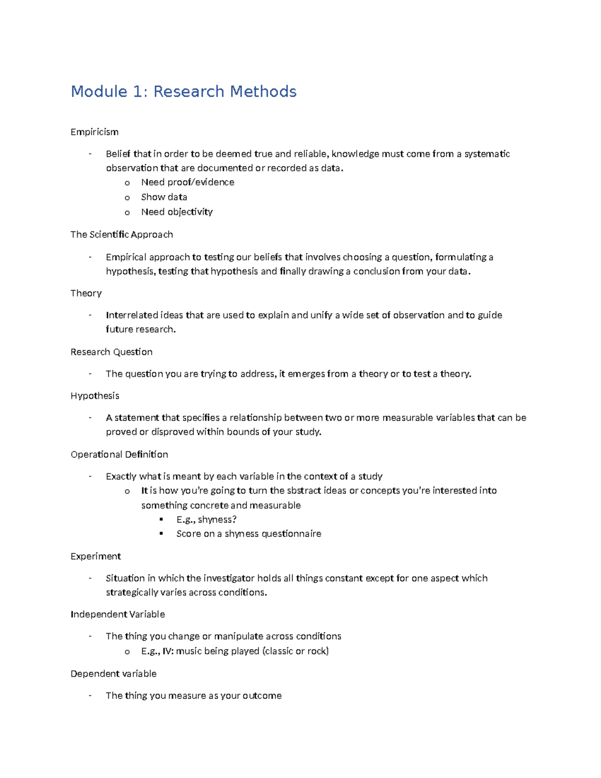 Module 1 lect notes - Module 1: Research Methods Empiricism - Belief ...