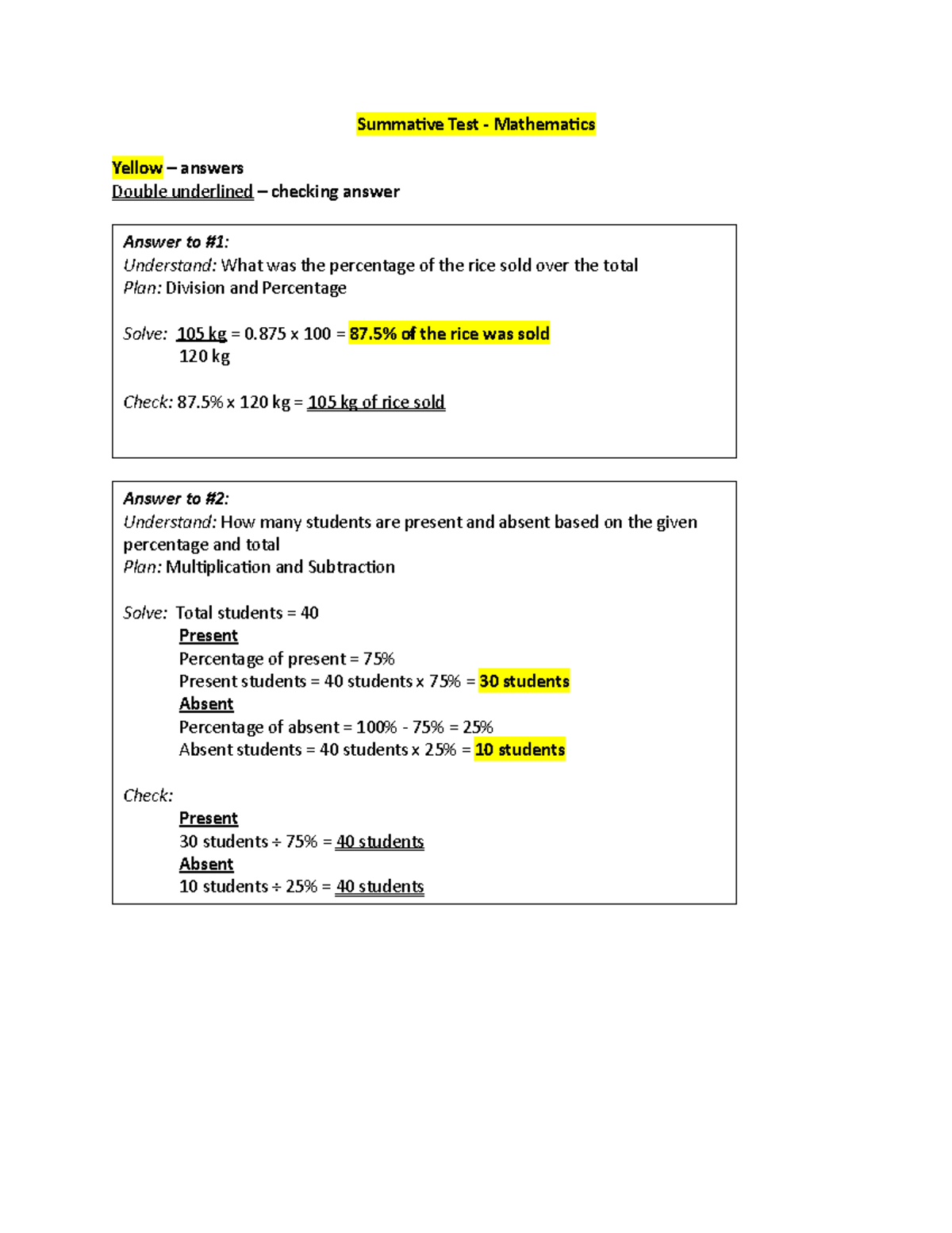 Summative Test mathematics - Summative Test - Mathematics Yellow ...