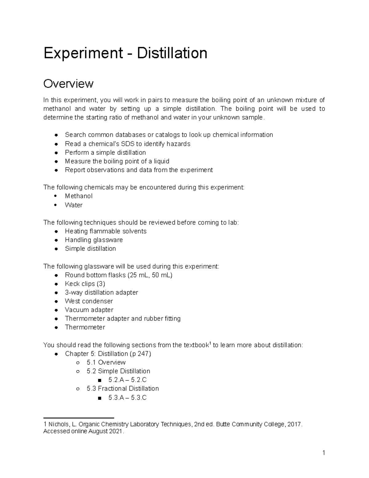 Distillation Prelab - Experiment - Distillation Overview In this ...