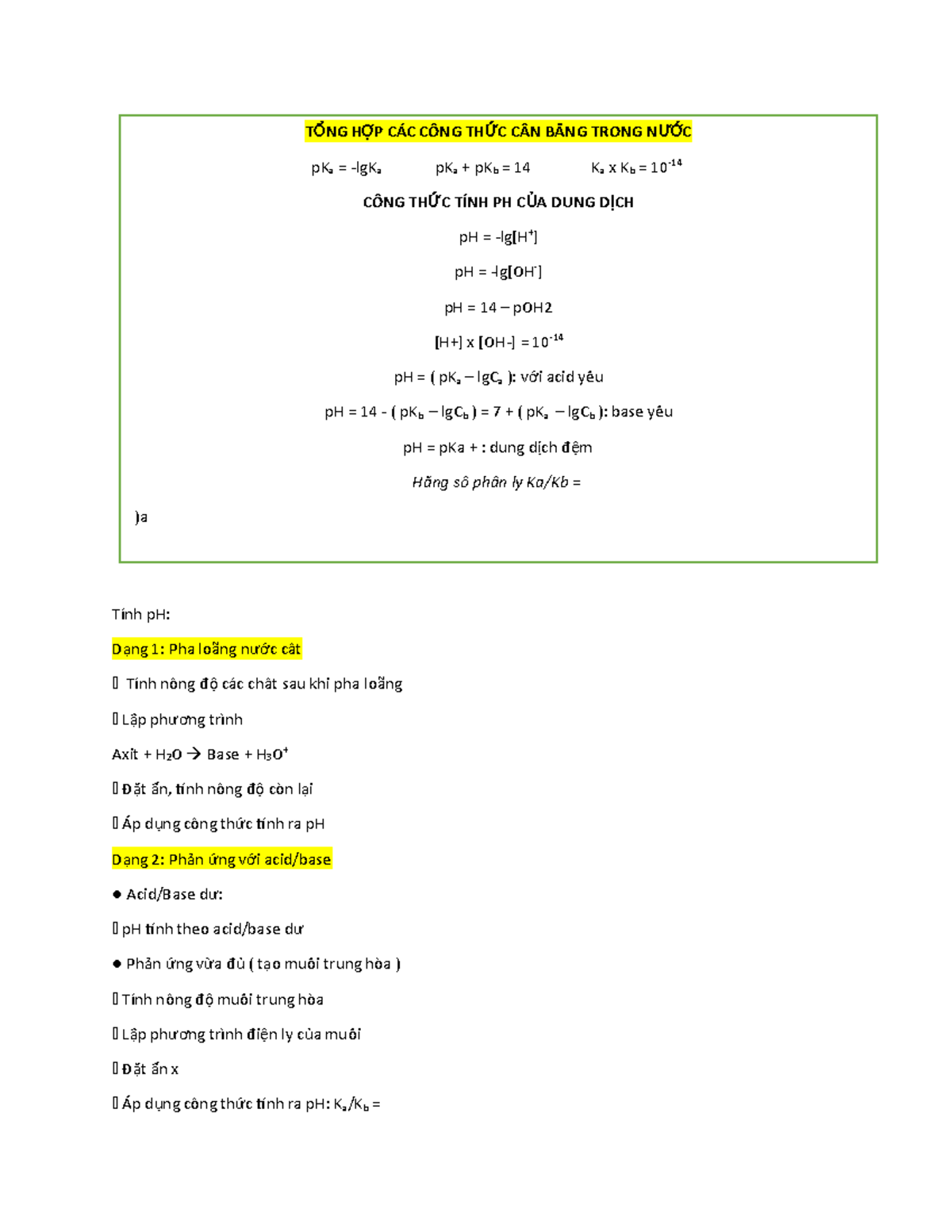 Hóa phân tích - fshdfjkff - Tính pH: D ng 1: Pha loãng nạ ước cấất Tính ...