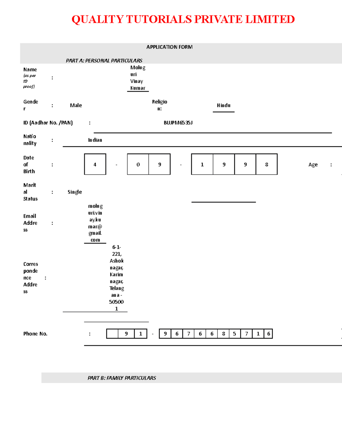 Candidate Application Form - APPLICATION FORM PART A: PERSONAL ...