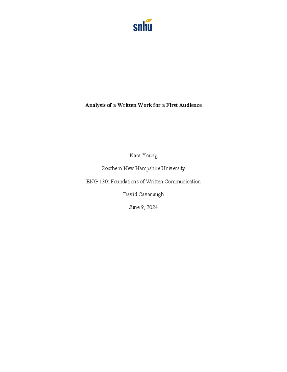 ENG 130 5-1 Analysis of a written work - Analysis of a Written Work for ...