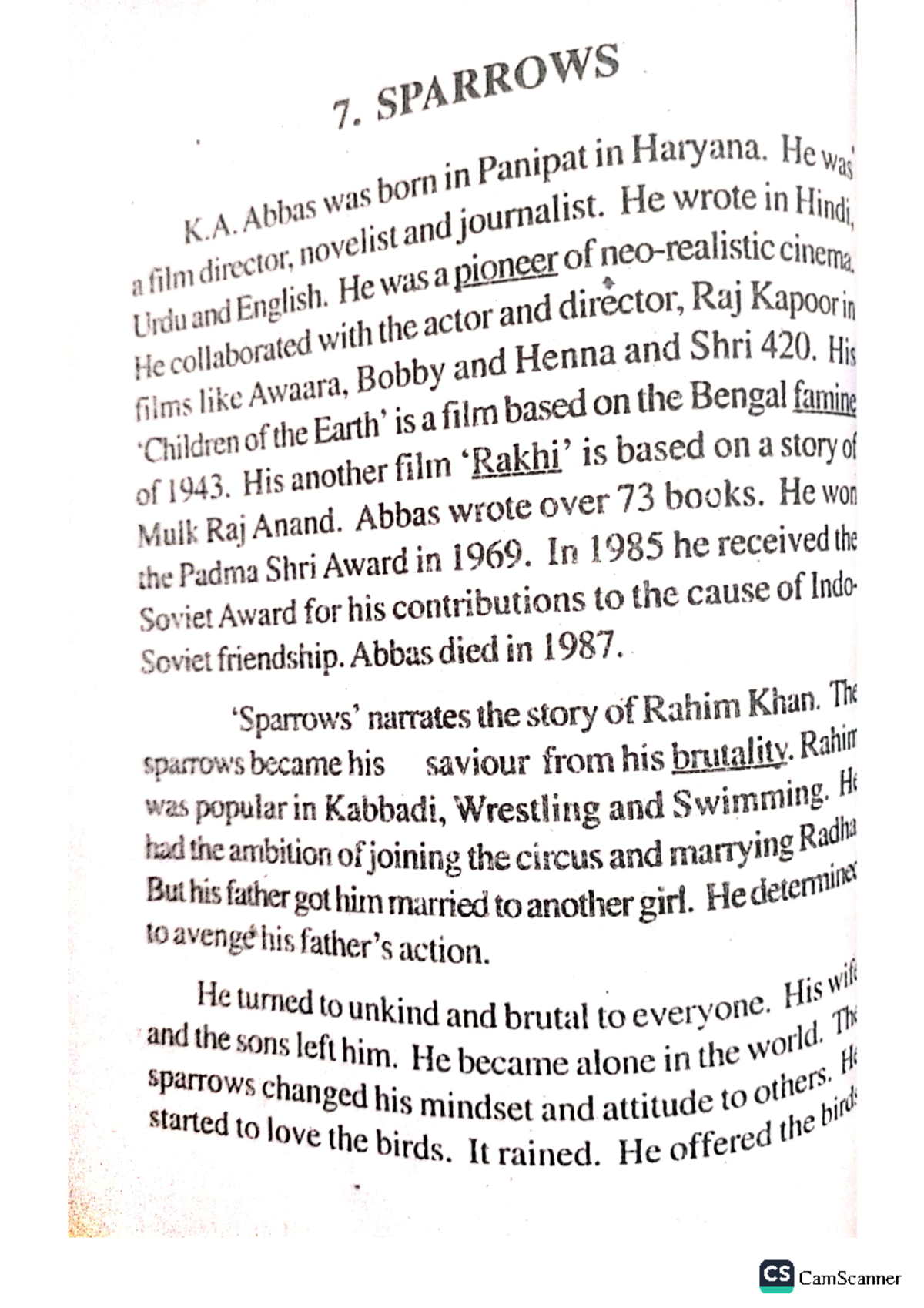 Sparrows Short Story - Summary - B.com finance and taxition - Studocu