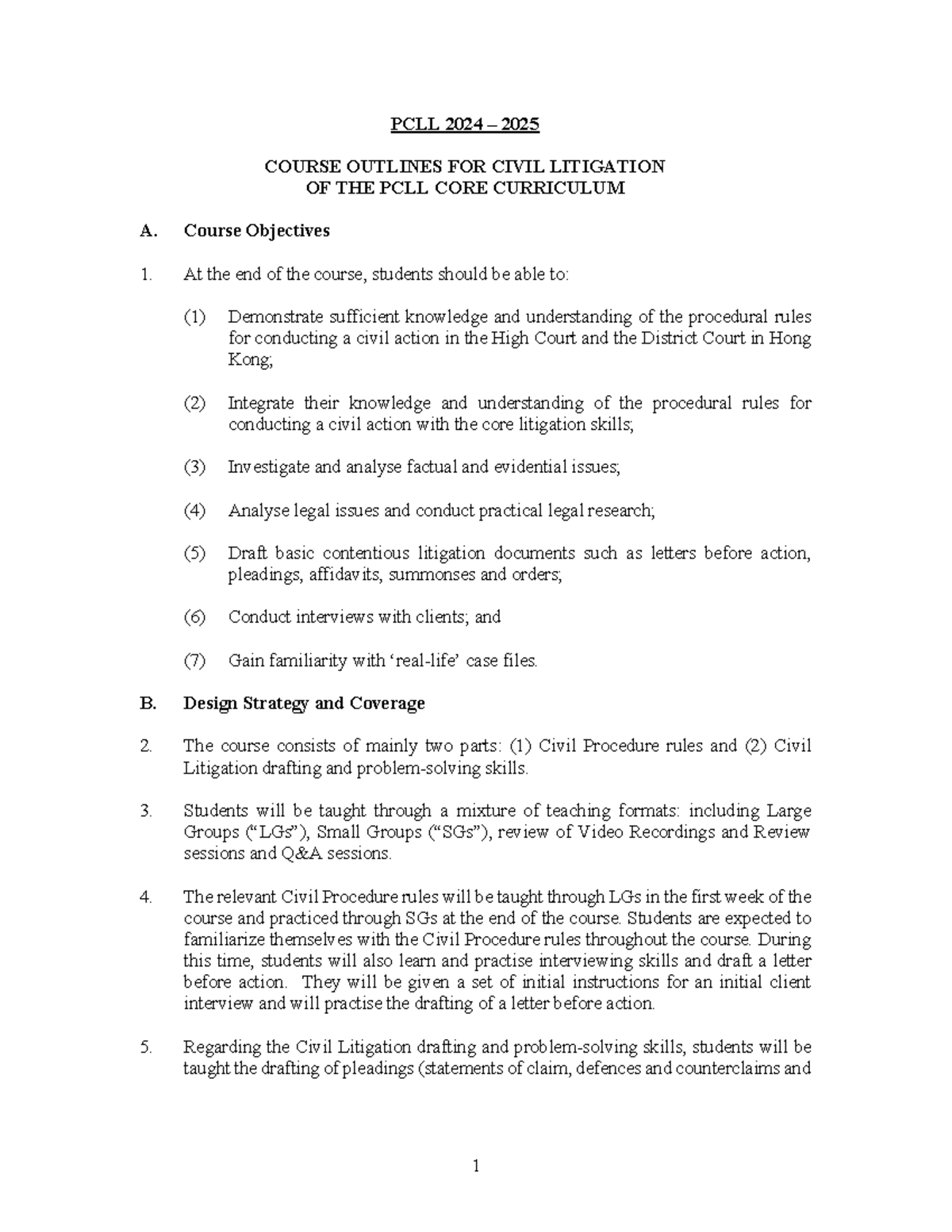 Course outline - ... - PCLL 2024 – 2025 COURSE OUTLINES FOR CIVIL ...