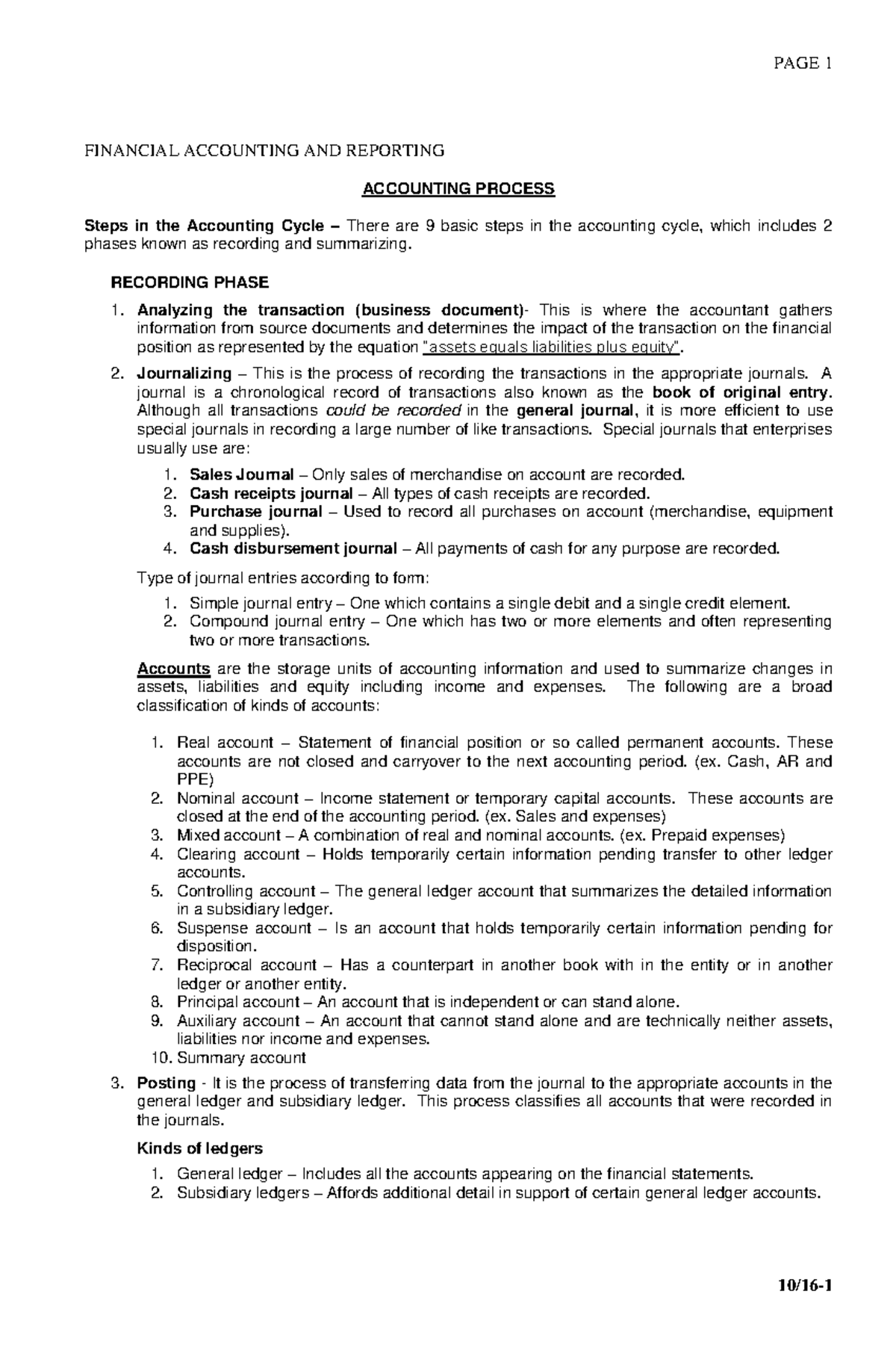 0 1 Accounting Process - PAGE 1 10/16- FINANCIAL ACCOUNTING AND ...