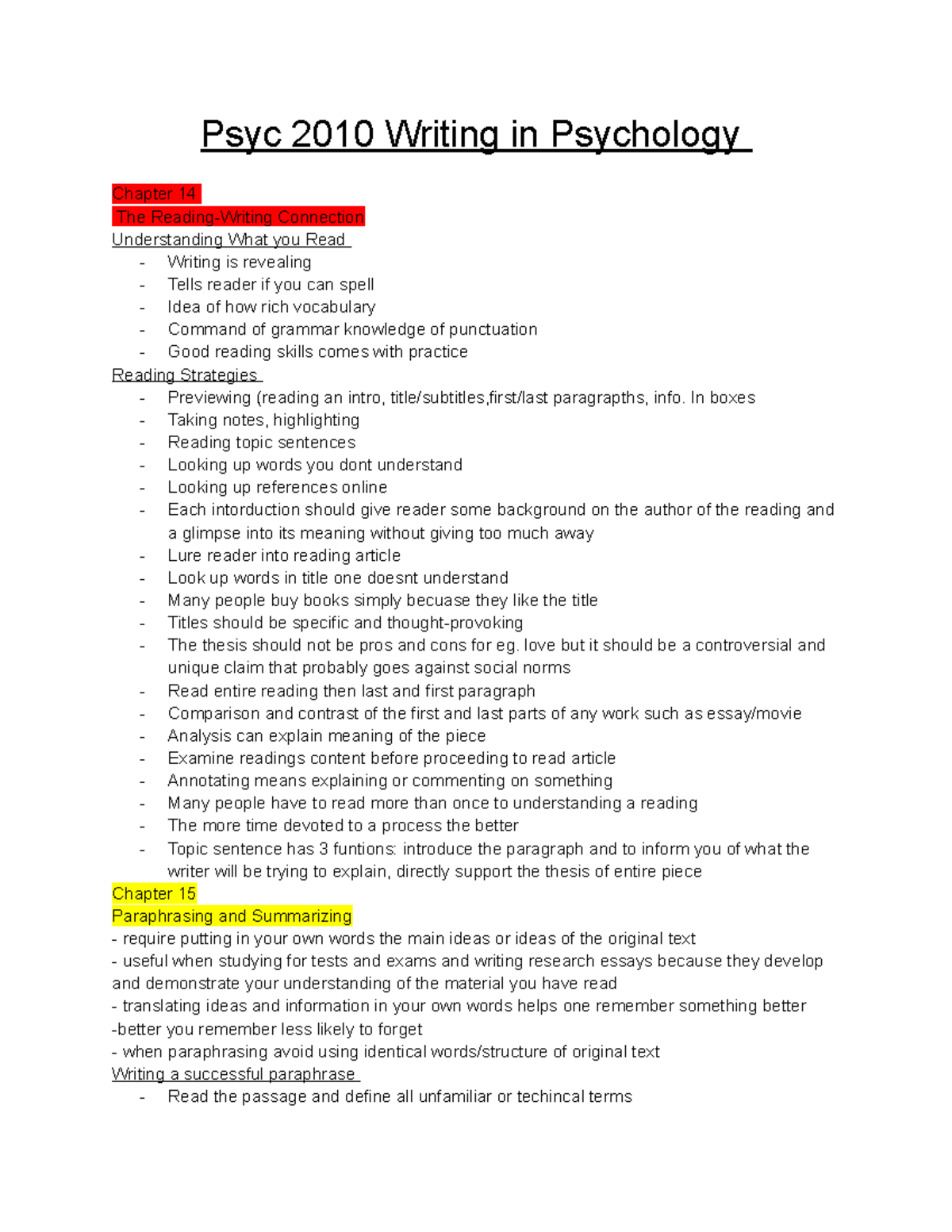 Psyc 2010 Writing in Psychology - Psyc 2010 Writing in Psychology ...