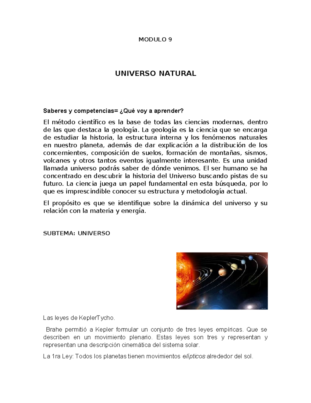 Modulo 9 - MODULO 9 UNIVERSO NATURAL Saberes y competencias= ¿Qué voy a ...