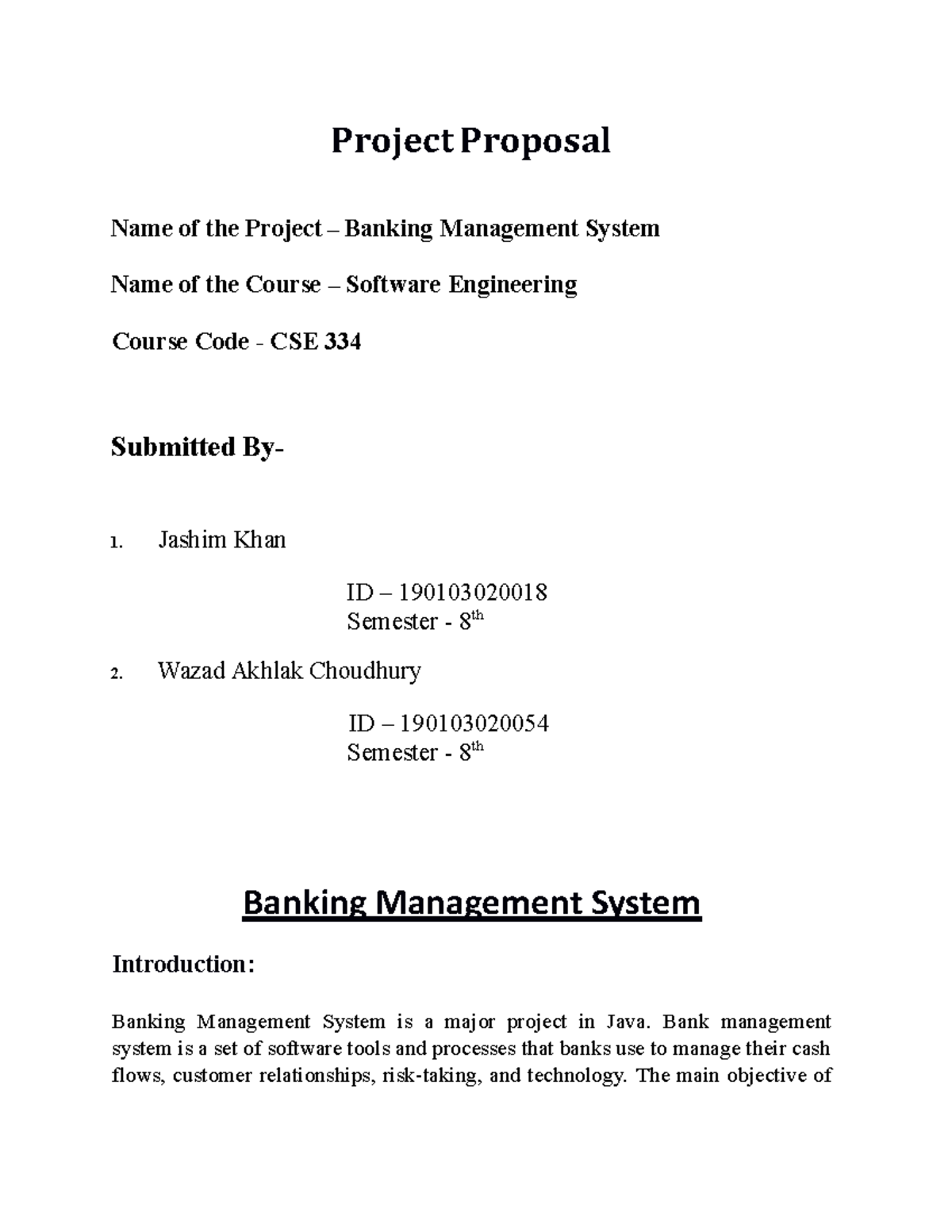 Banking Management System Project Proposal - Studocu