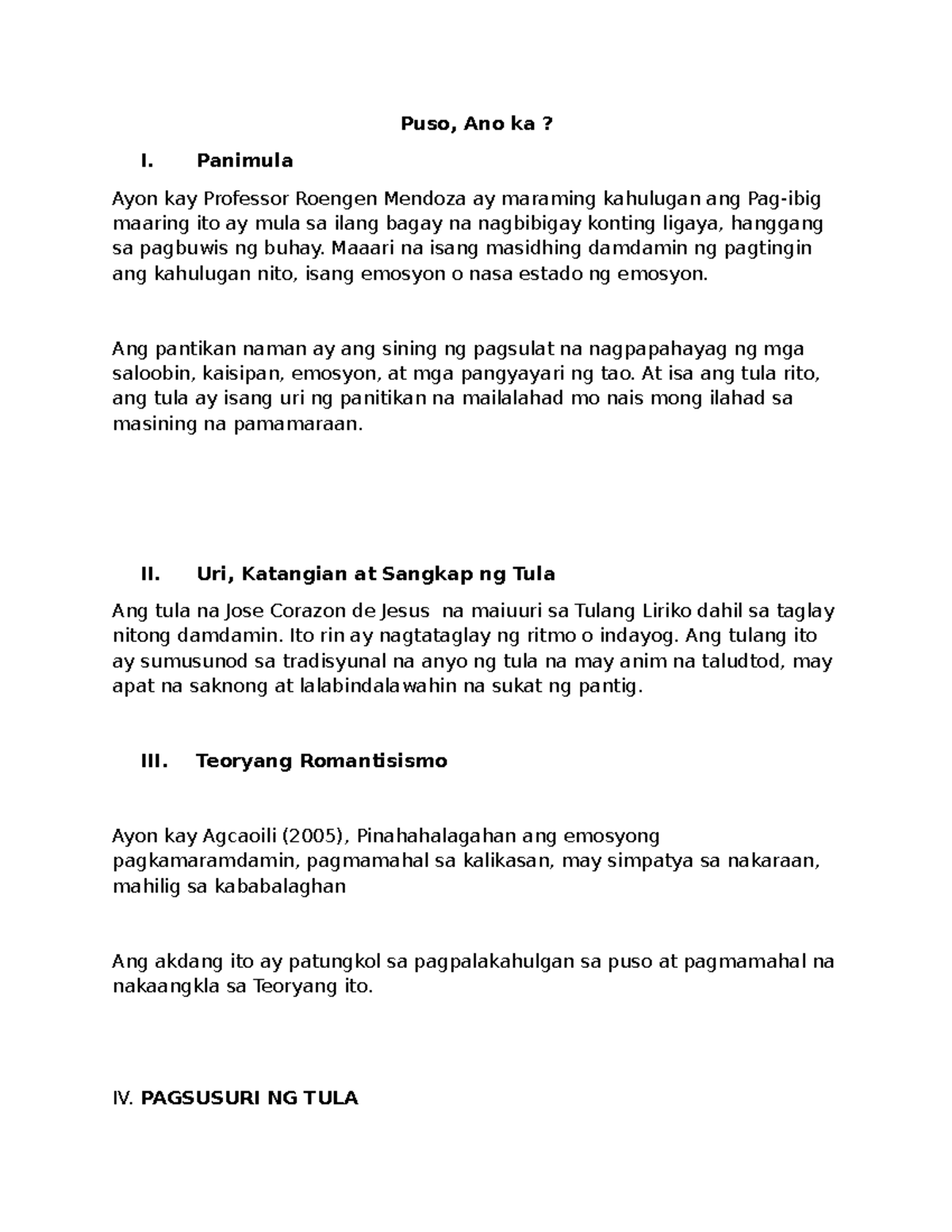 Pagsusuri sa Tula 2 - GOODLUCK - Puso, Ano ka? I. Panimula Ayon kay ...