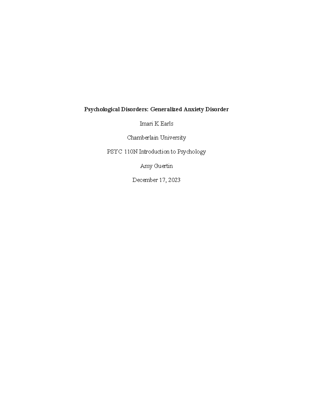 Psychological Disorders - Generalized anxiety disorder is also known as ...