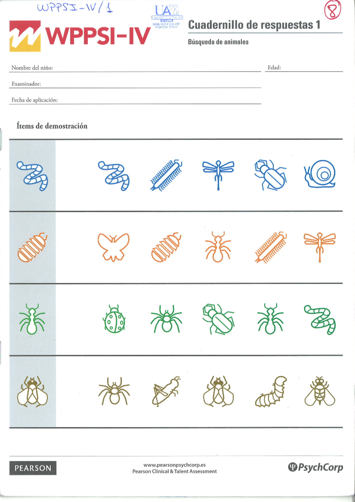 Wppsi IV - Cuadernillo DE Respuestas - Psicolgia educativa - Studocu