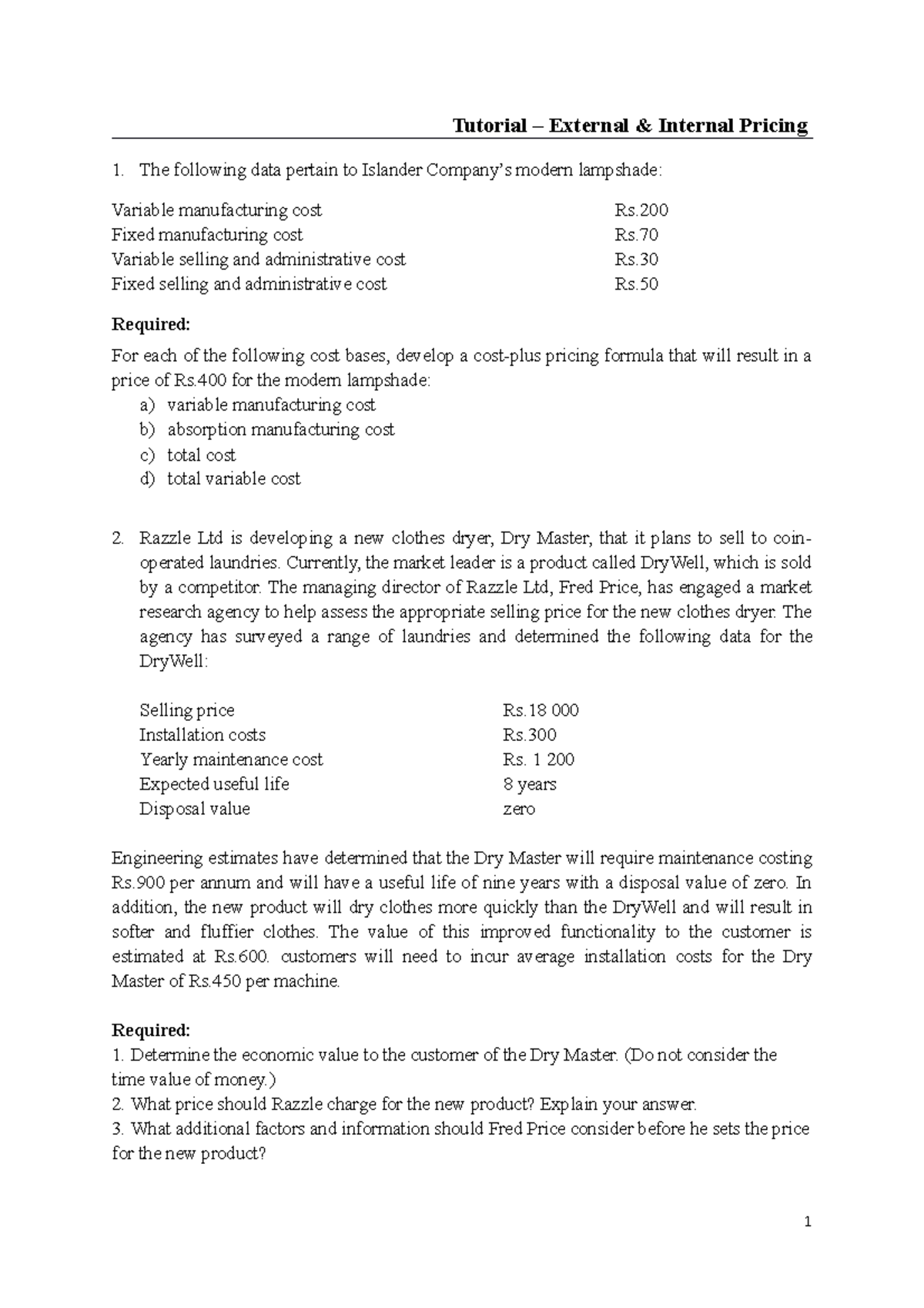 Tutorial- External Internal Pricing - Tutorial – External & Internal ...
