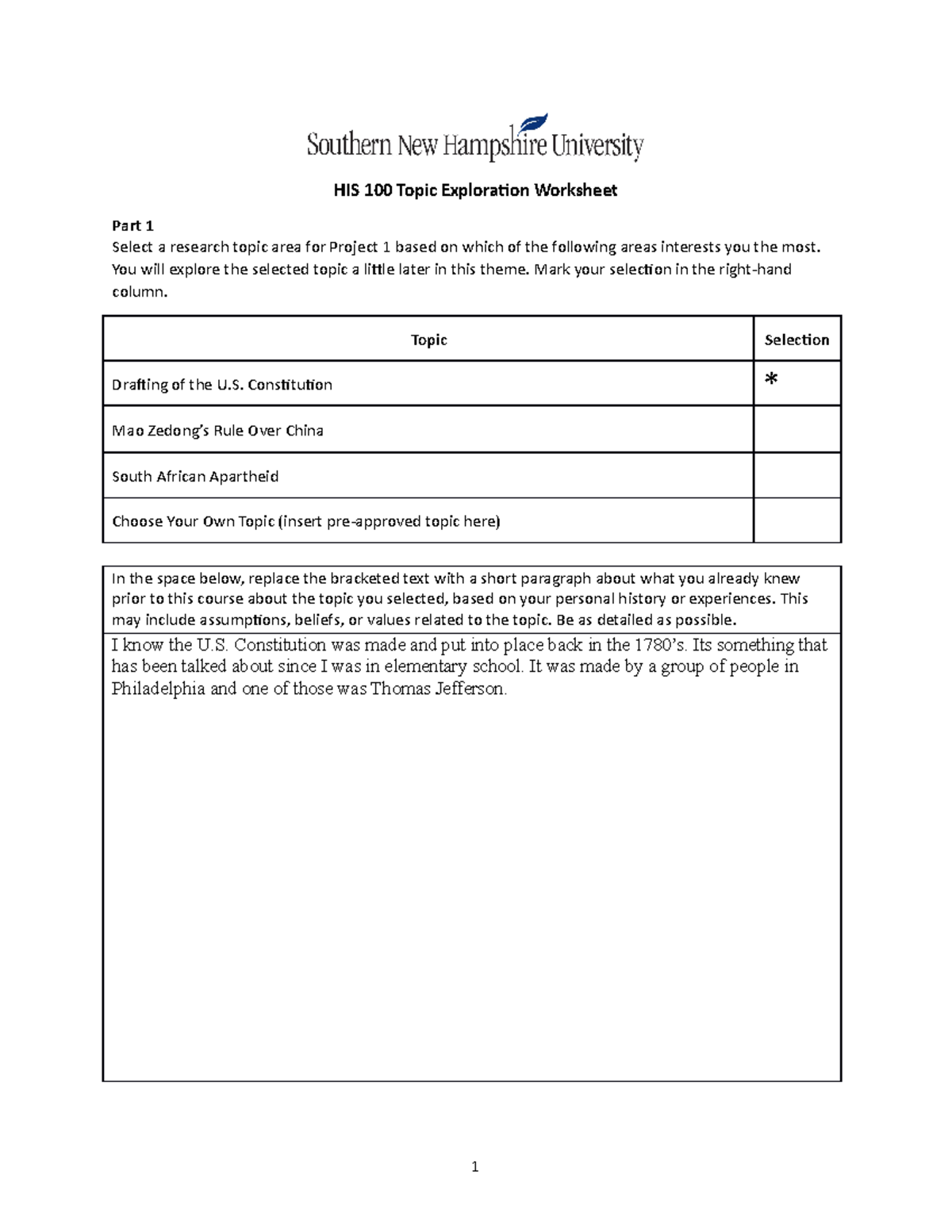 HIS 100 Topic Exploration Worksheet - HIS 100 Topic Exploration ...