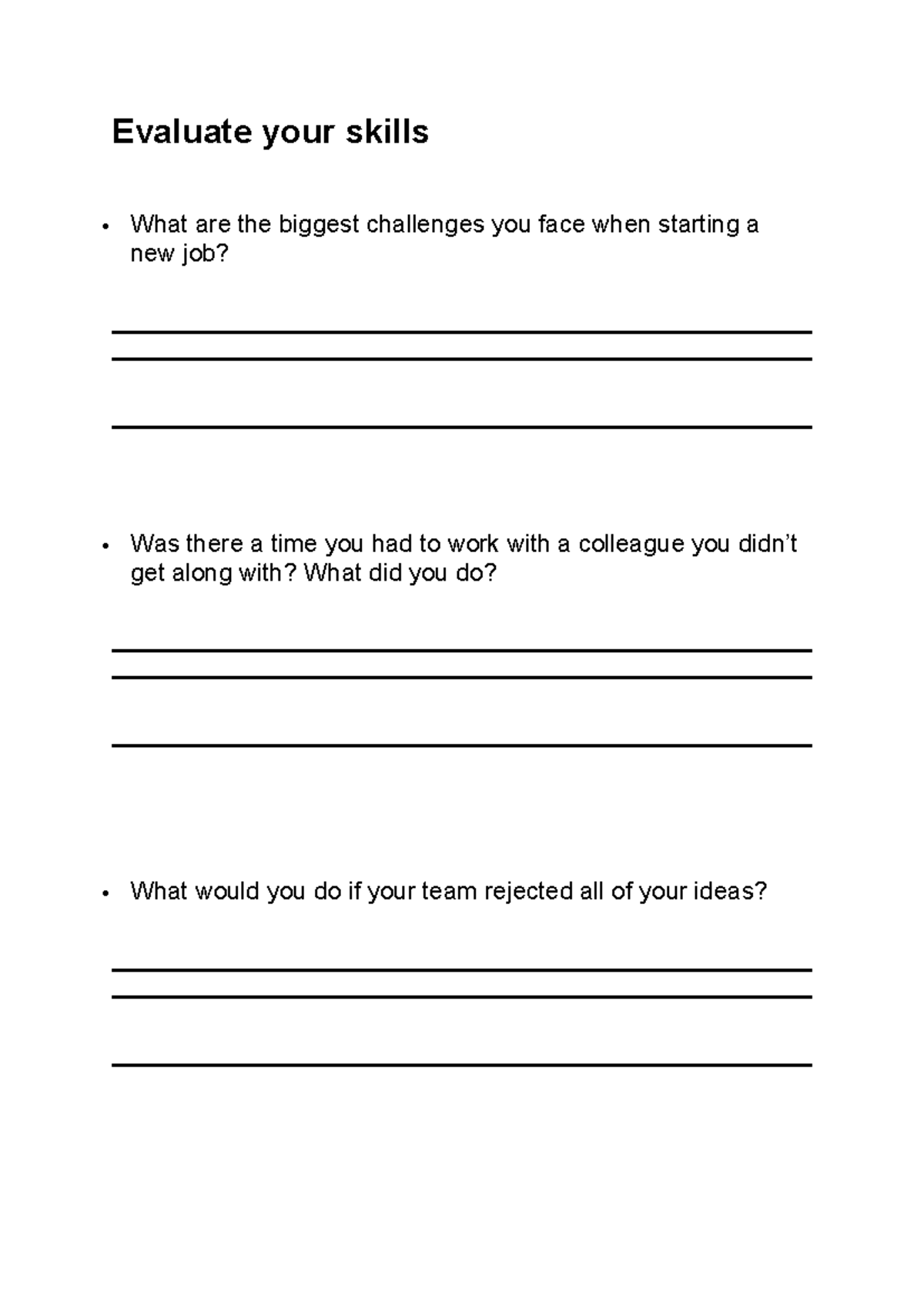 Worksheet 1 - Evaluate Your Skills - Evaluate your skills What are the ...