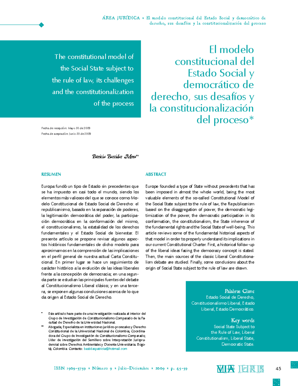 El Modelo Constitucional Del Estado Social Y Democrático - I S S N 1 9 ...