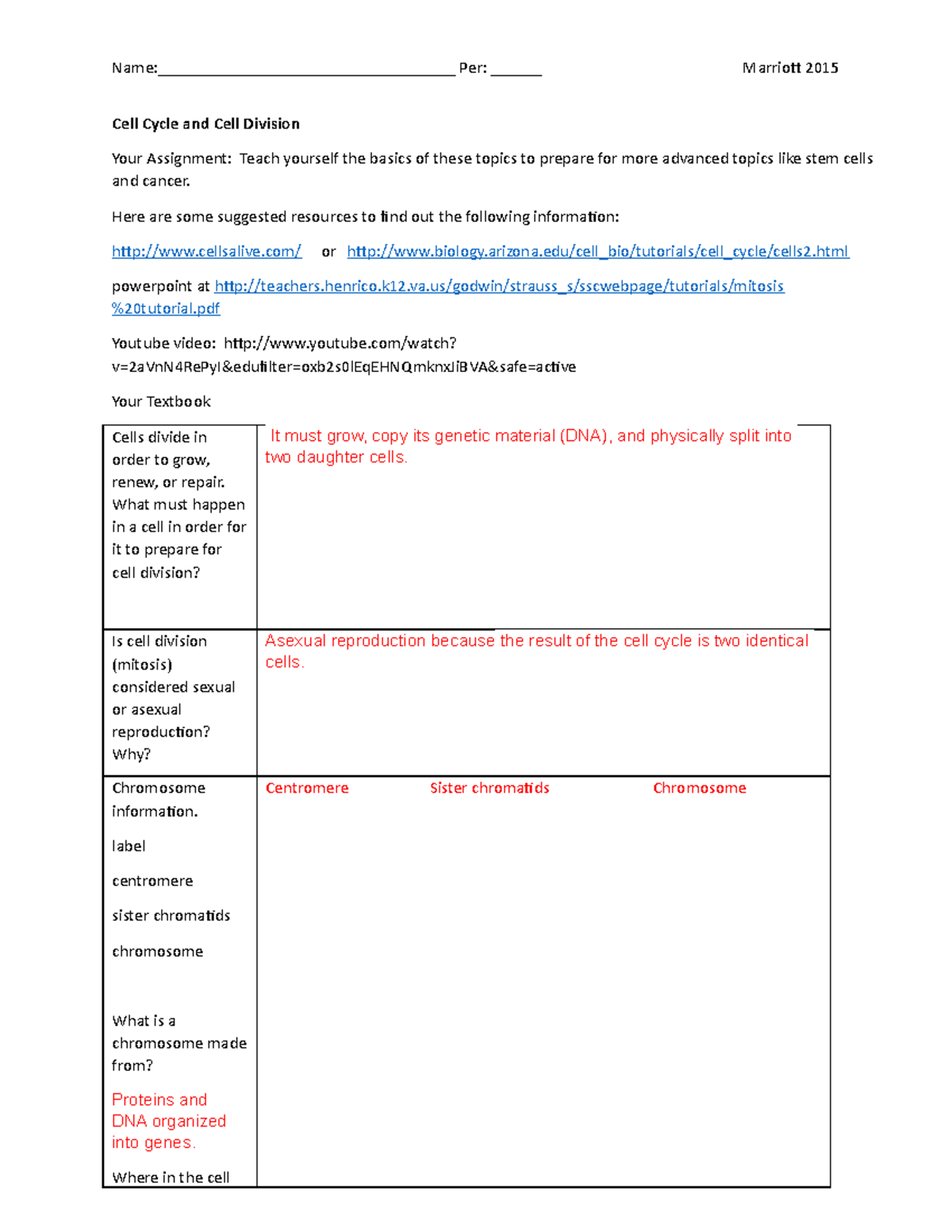 Copy of Copy of Cell Cycle and Cell Division student notes worksheet ...