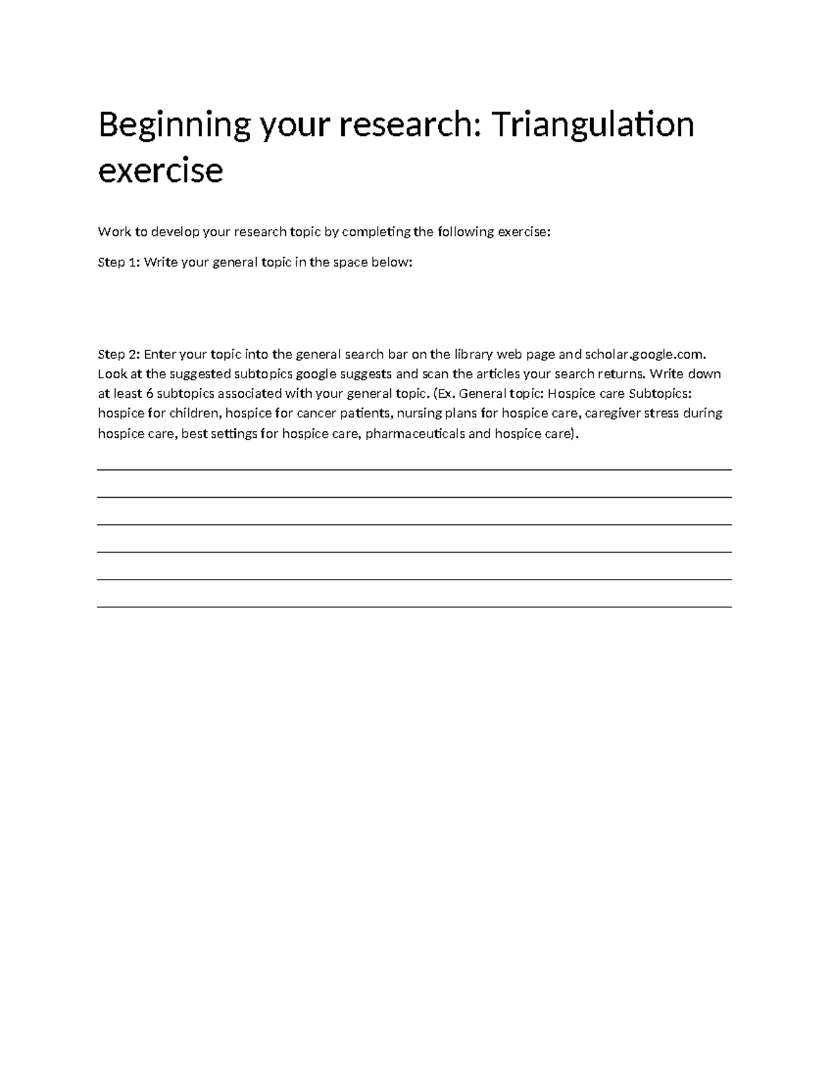 Research triangulation exercise - Beginning your research ...