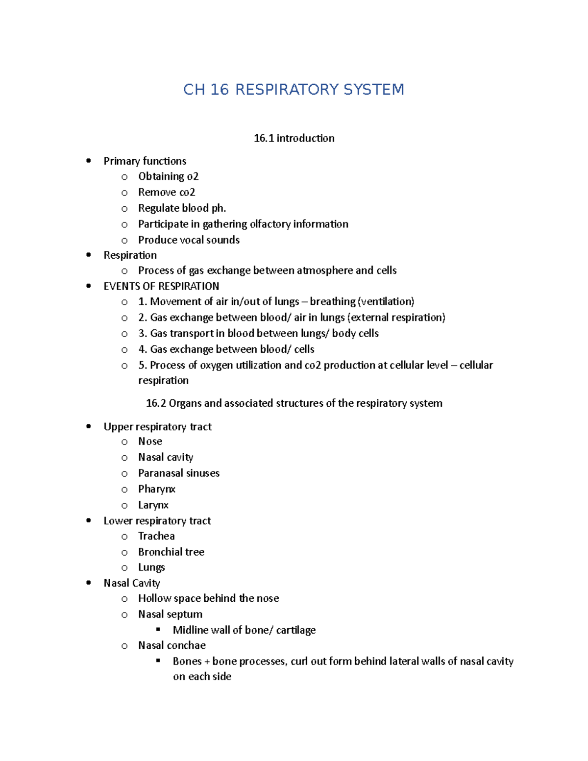 Respiratory System Functions and Organs - Studocu