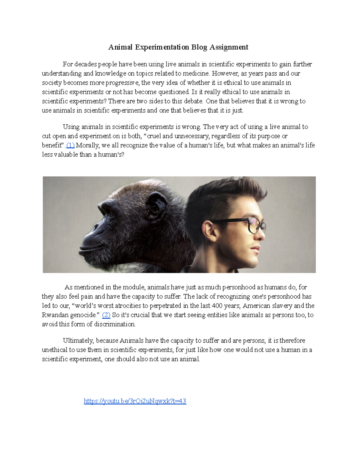 Blog #2 Animal Experimentation Blog Assignment - Animal Experimentation ...
