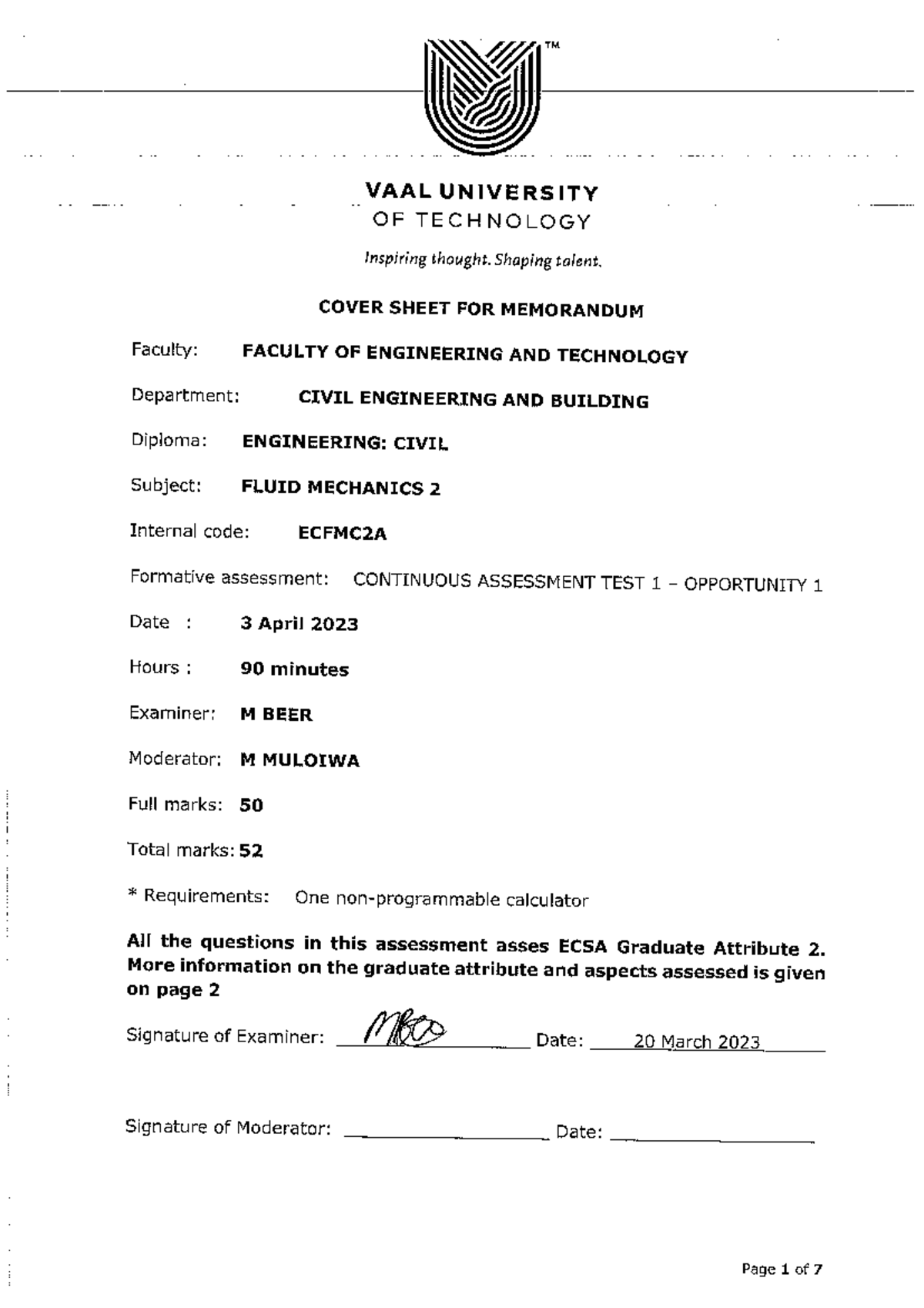 Memo Test 1 scanned Sem1 2023 - Studocu