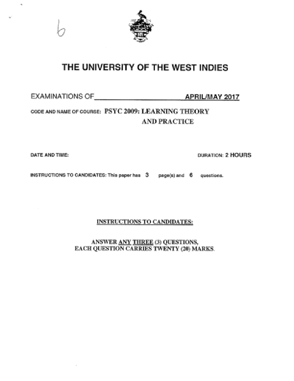 PSYC2009 201720 - Past Paper 2009 - Cognitive Psychology - Studocu