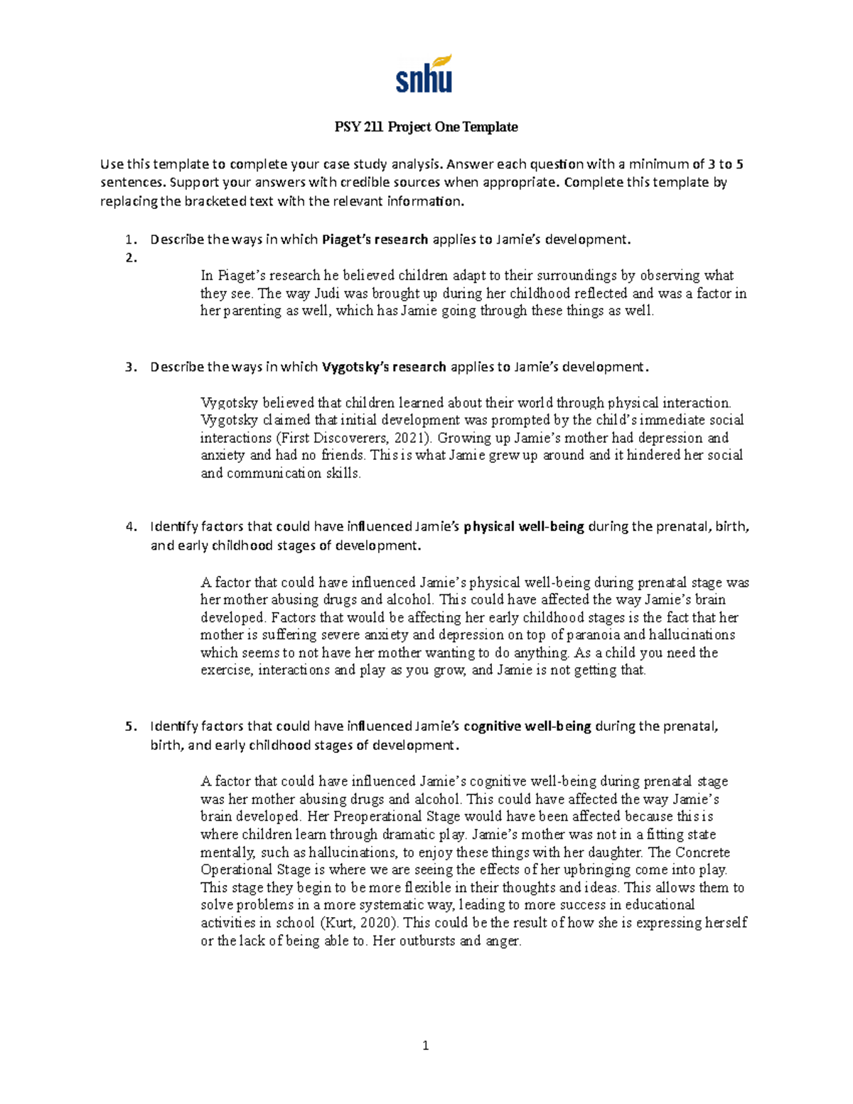 6 2 Project One Template PSY 211 Project One Template Use This