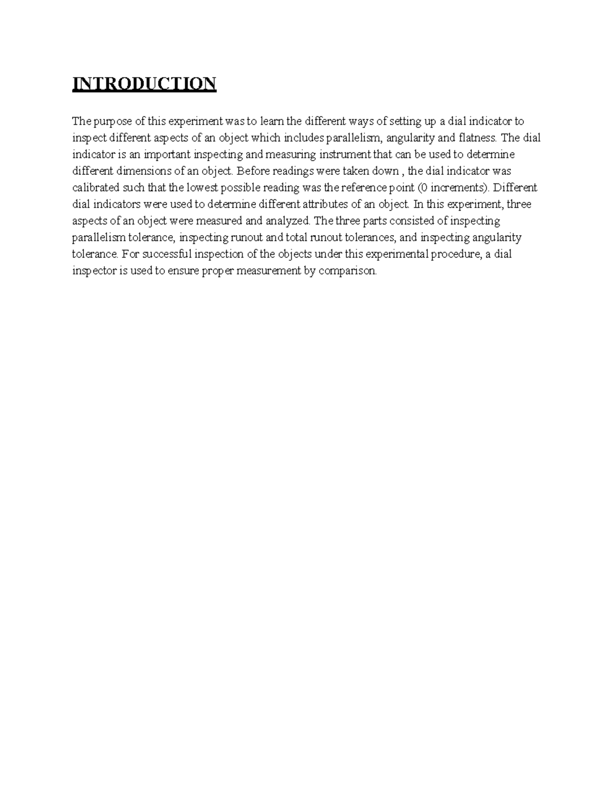 LAB 4-Dial Indicator - Lab 4 for dial - INTRODUCTION The purpose of ...