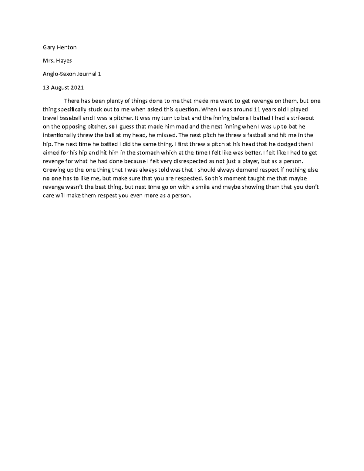 Anglo-Saxon Journal For the rest of the year notes - Gary Henton Mrs ...