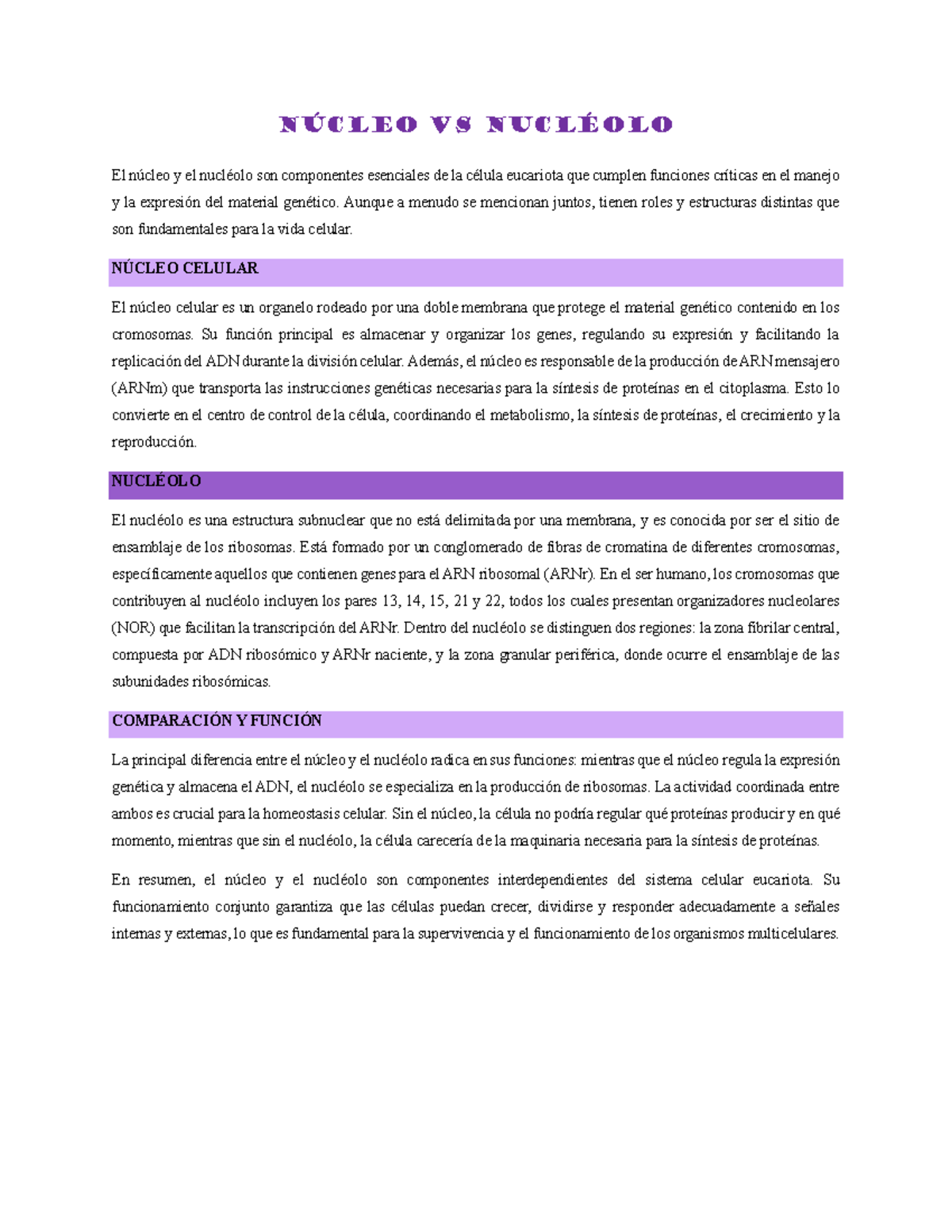 Núcleo vs Nucléolo - Núcleo vs Nucléolo El núcleo y el nucléolo son ...