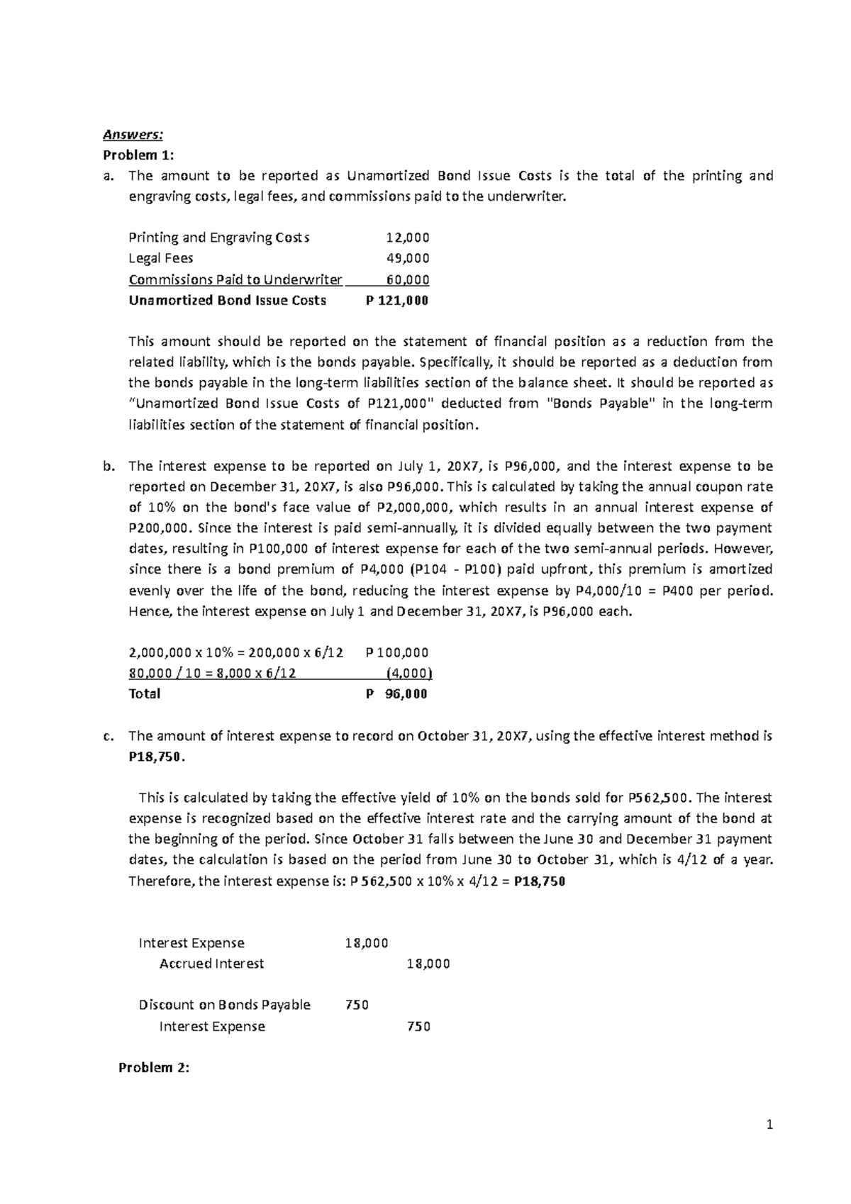 Audit of Long-Term Liabilities - Answers: Problem 1: a. The amount to ...