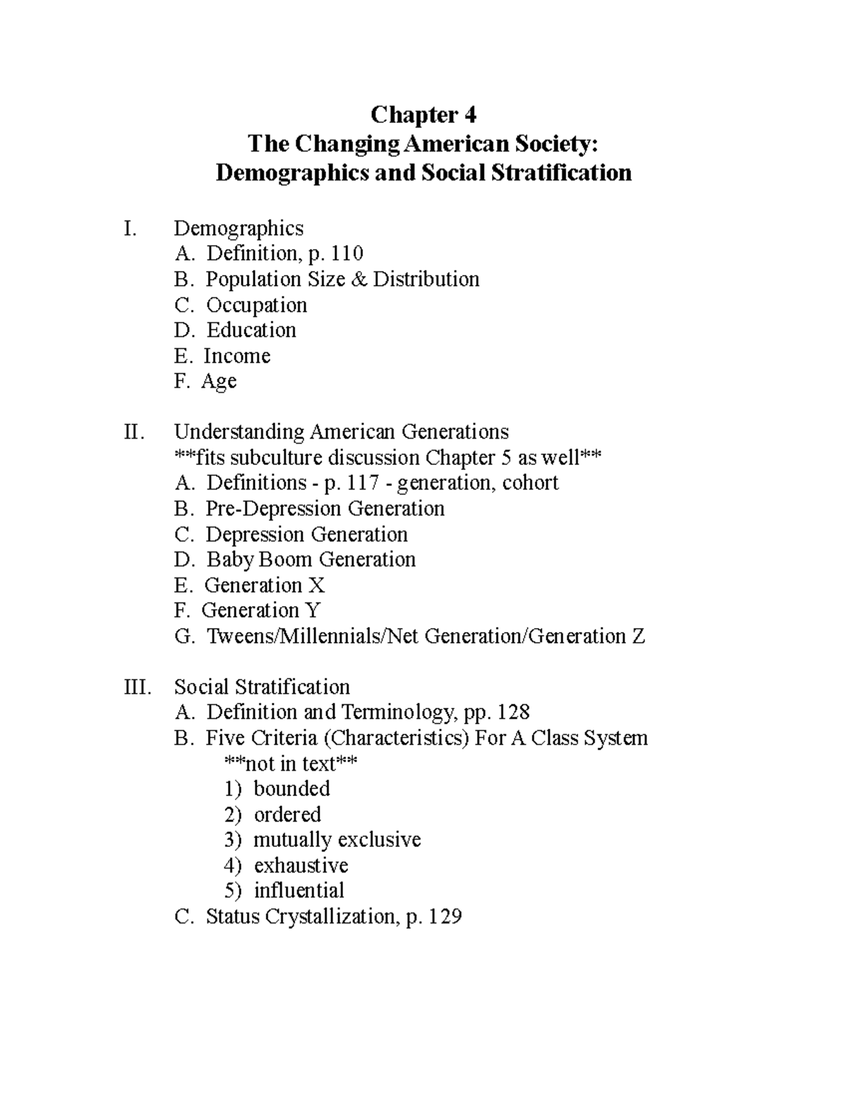 Chapter 4 outline - Chapter 4 The Changing American Society ...