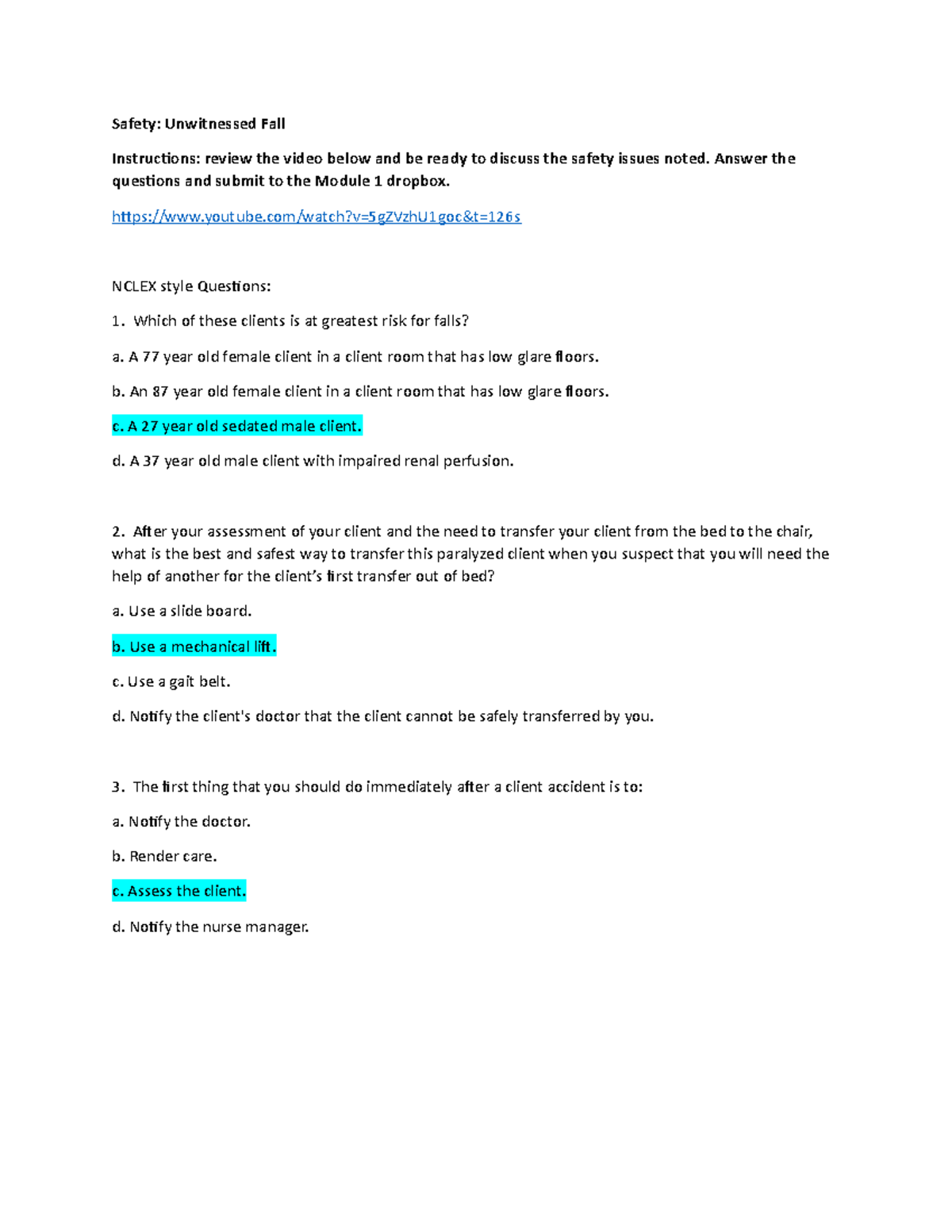 Unwitnessed Fall - Safety: Unwitnessed Fall Instructions: review the ...