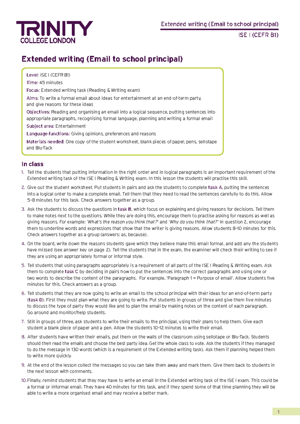Imprimir todo - buenos - Extended writing (Email to school principal ...