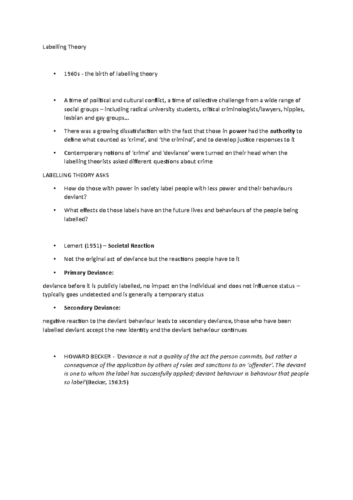 Labelling Theory - Lecture notes 6 - Labelling Theory • 1960s - the ...