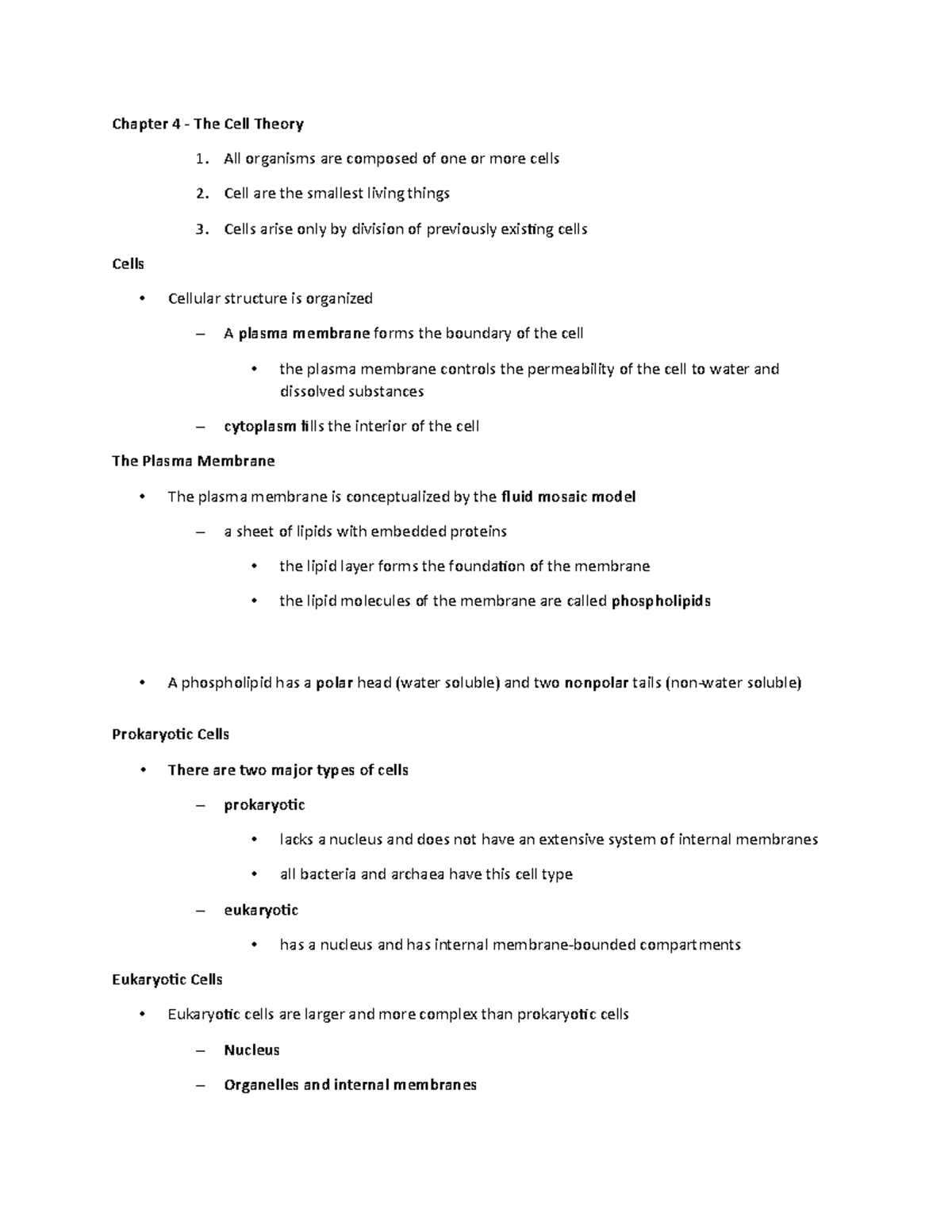 Chapter 4 biology - Bassam Salameh - Chapter 4 - The Cell Theory 1. All ...