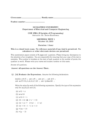 2SH4 Summed Up - Summary Principles of Programming - Topic #1: A Simple ...