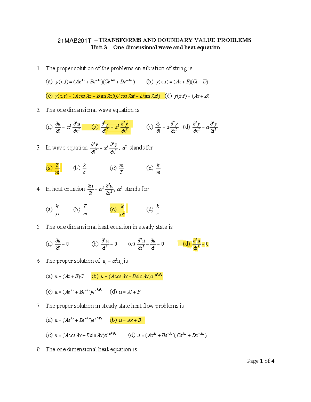 21MAB201T UNIT 3 Application OF PDE - 18MAB201T – TRANSFORMS AND BOUNDARY VALUE PROBLEMS Unit 3 ...