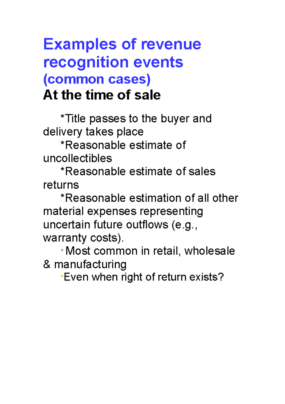 Examples of revenue recognition events - Examples of revenue ...