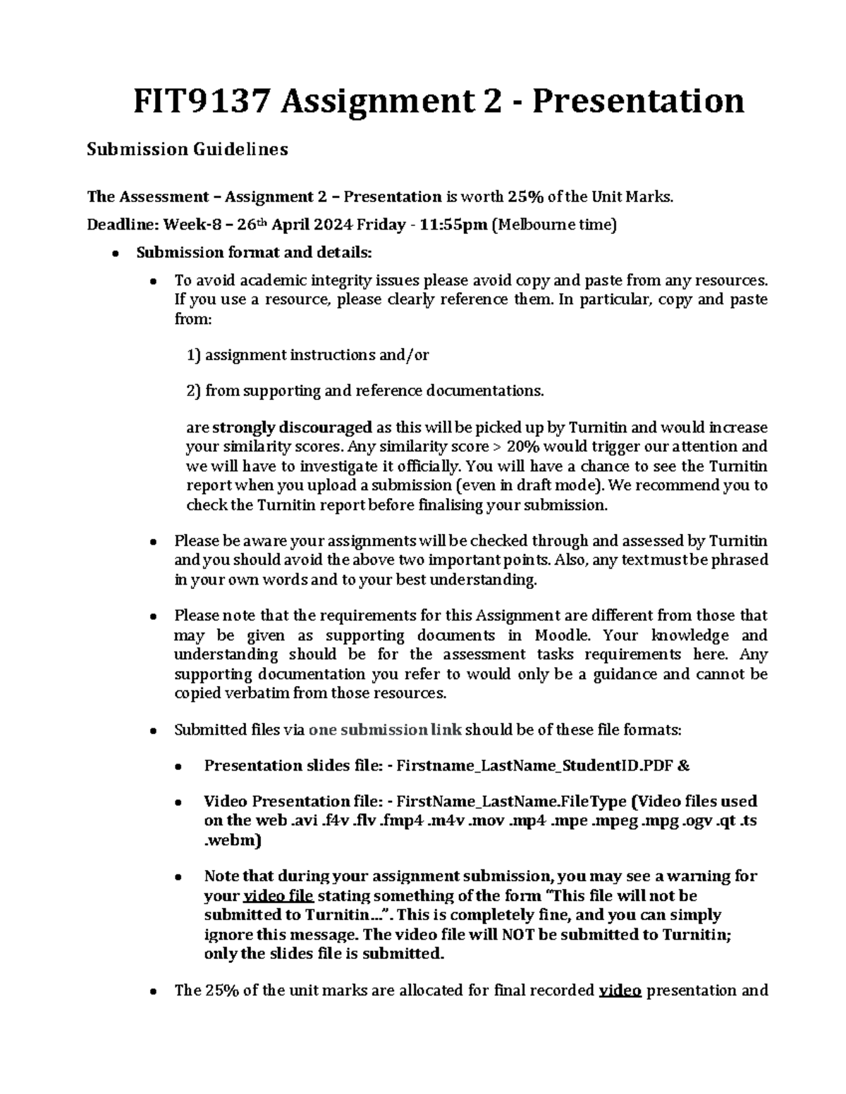 FIT9137 S1 2024 Assignment-2 Specifications - FIT9137 Assignment 2 - Presentation Submission ...