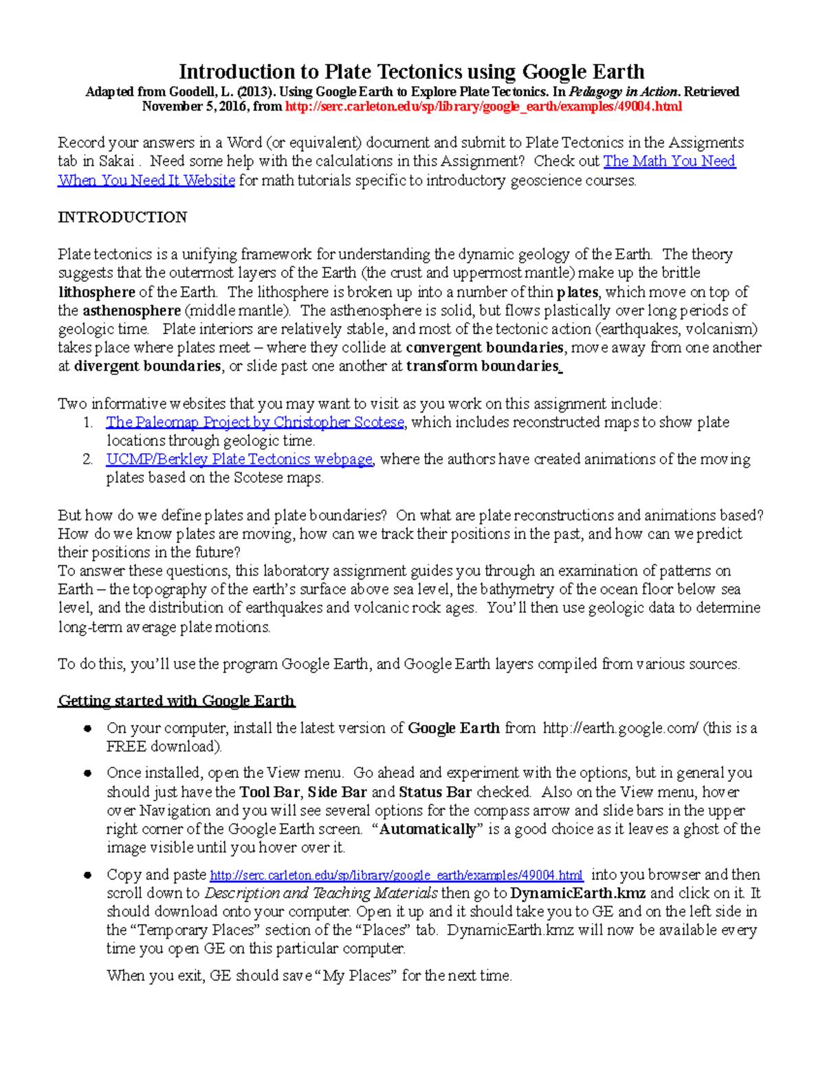 Plate Tectonics and Google Earth - Introduction to Plate Tectonics ...