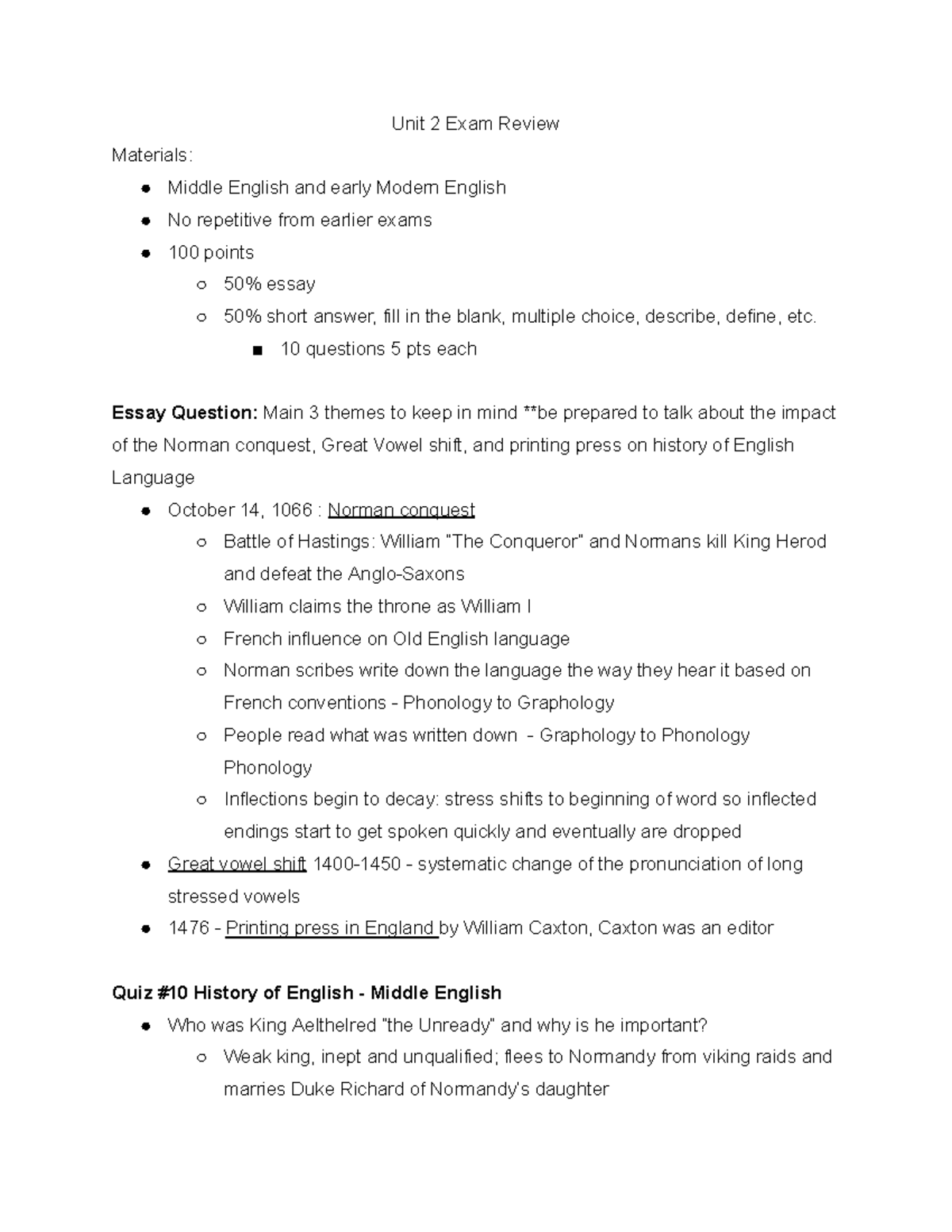 ENGL332 Unit 2 Exam Review - Unit 2 Exam Review Materials: Middle ...