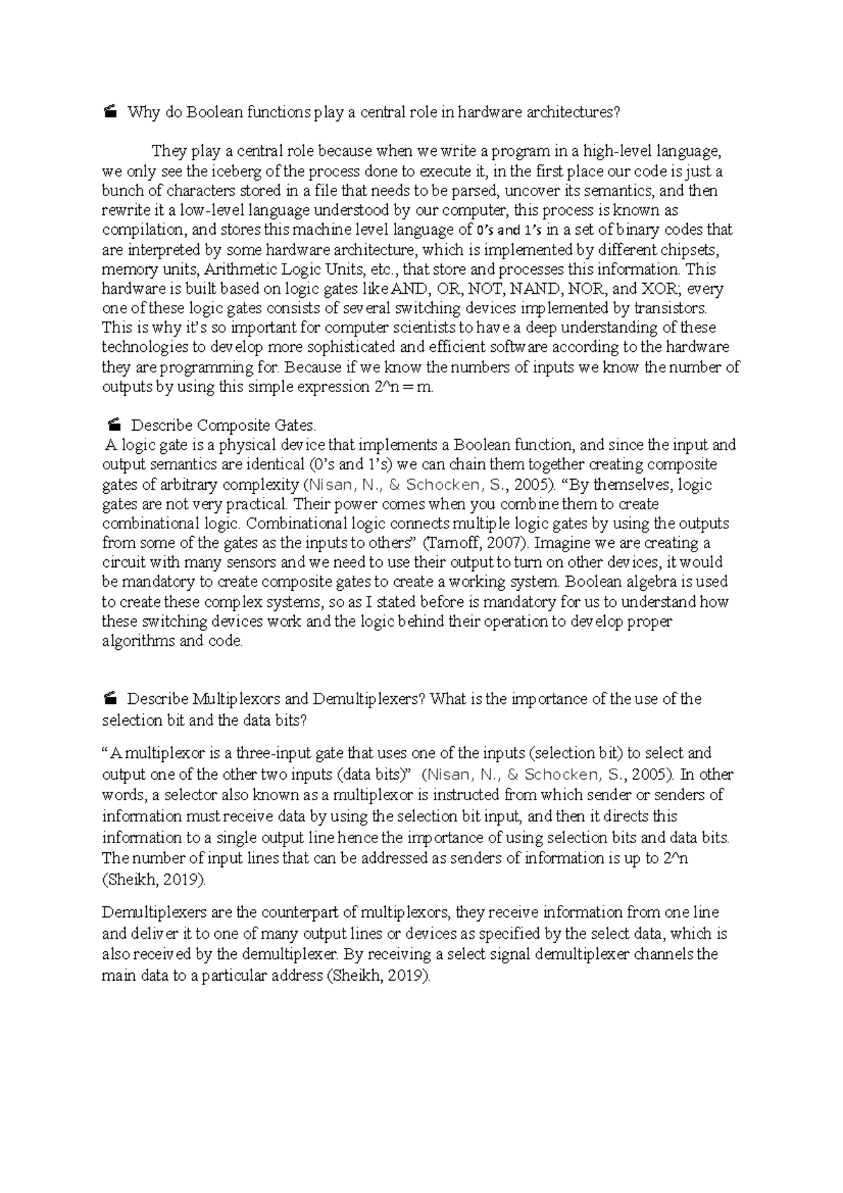 Discussion forum 1 - Why do Boolean functions play a central role in hardware architectures ...