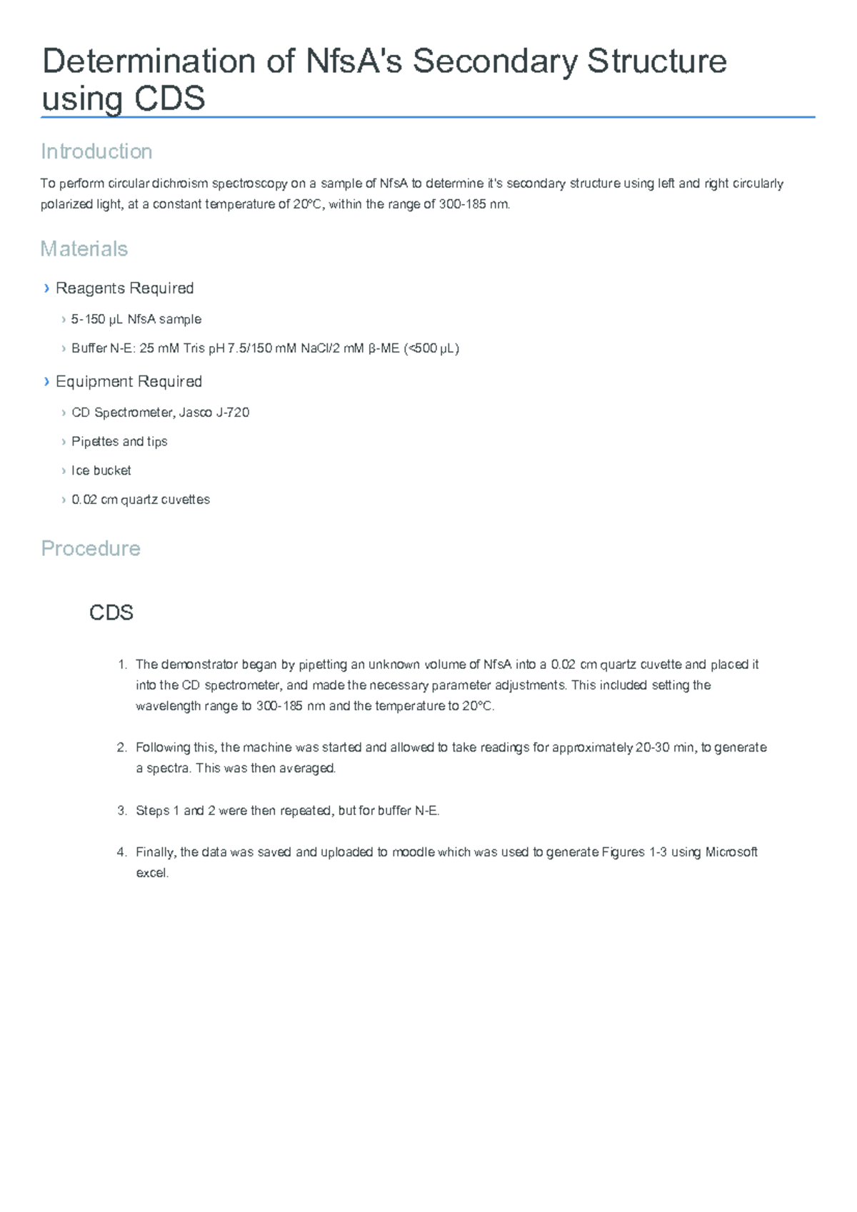Determination of Nfs A's Secondary Structure using CDS (prt Uf07a Nvb ...