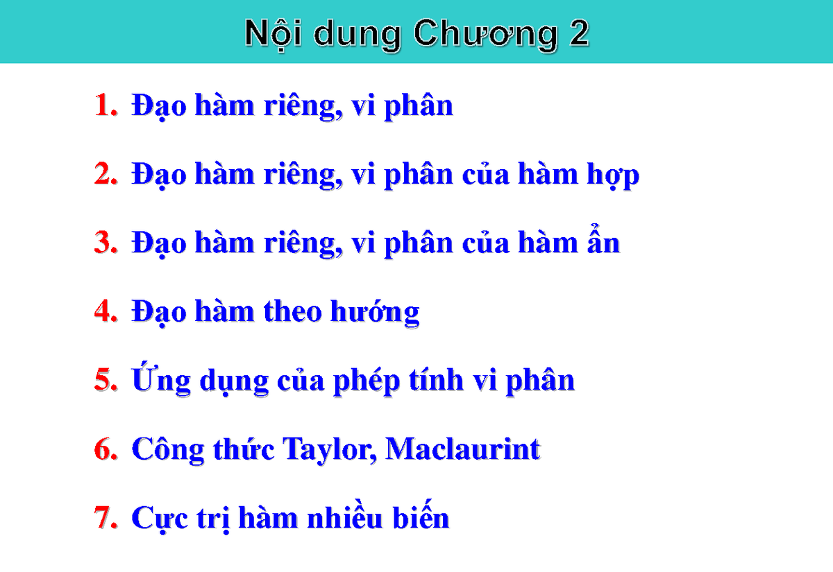 Chuong 2 - Dao ham rieng. Vi phan. Dao ham theo huong. Khai trien ...