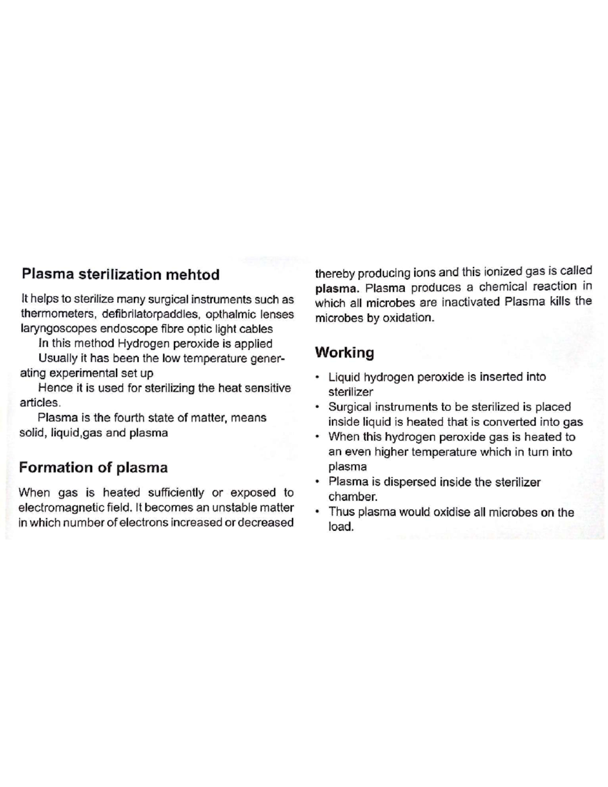 Plasma sterilization method - BSc NURSING - Studocu