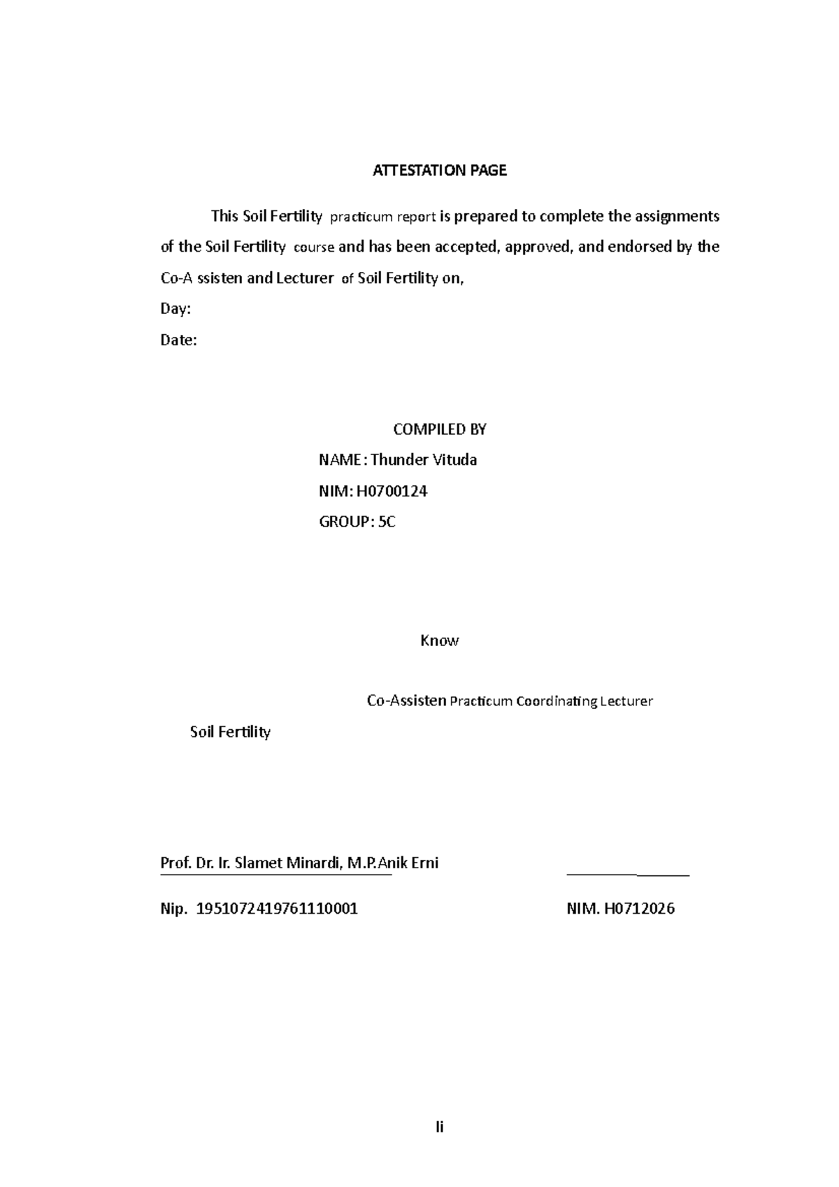 Soil fertility paper report - ATTESTATION PAGE This Soil Fertility ...