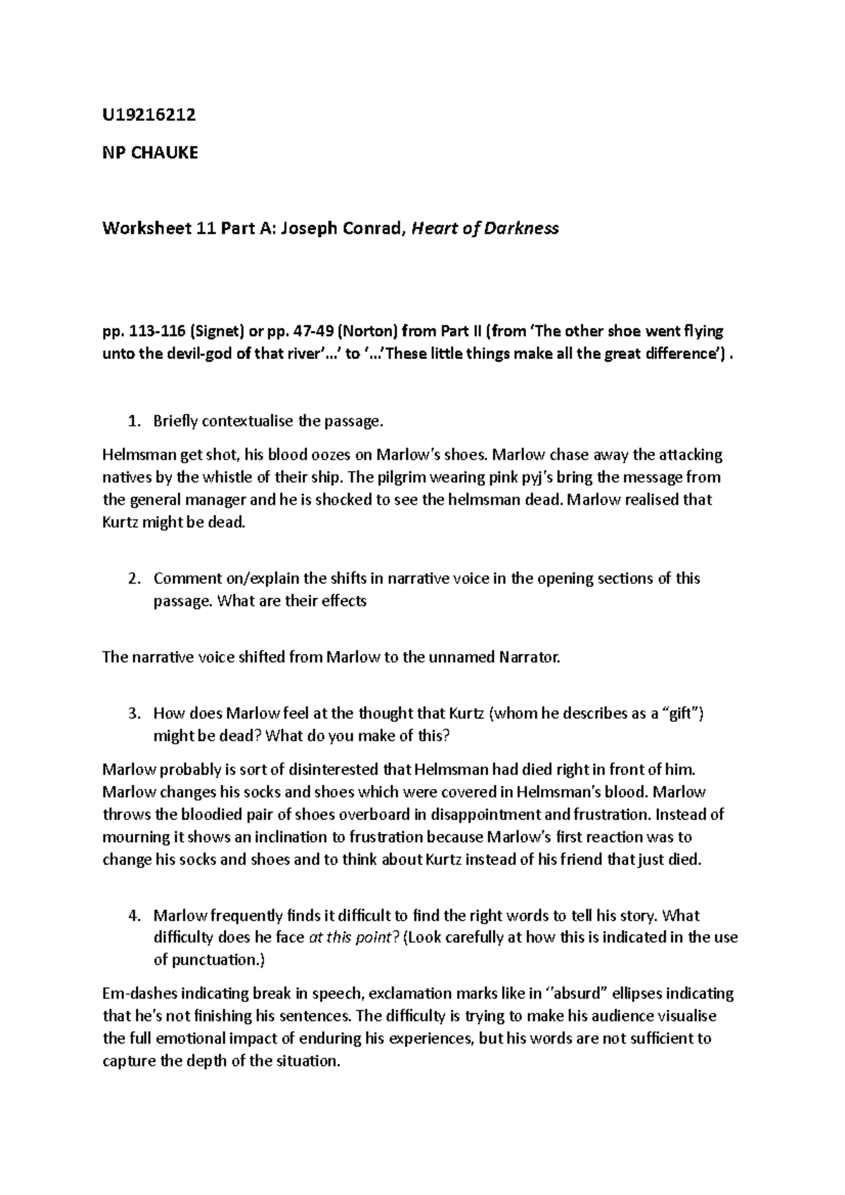 Joseph Conrad Worksheet 11 12345634567890-= - U NP CHAUKE Worksheet 11 ...