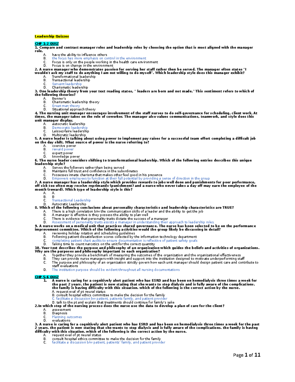 Leadership Final Exam Questions - Leadership Quizzes CHP 1-2 QUIZ ...